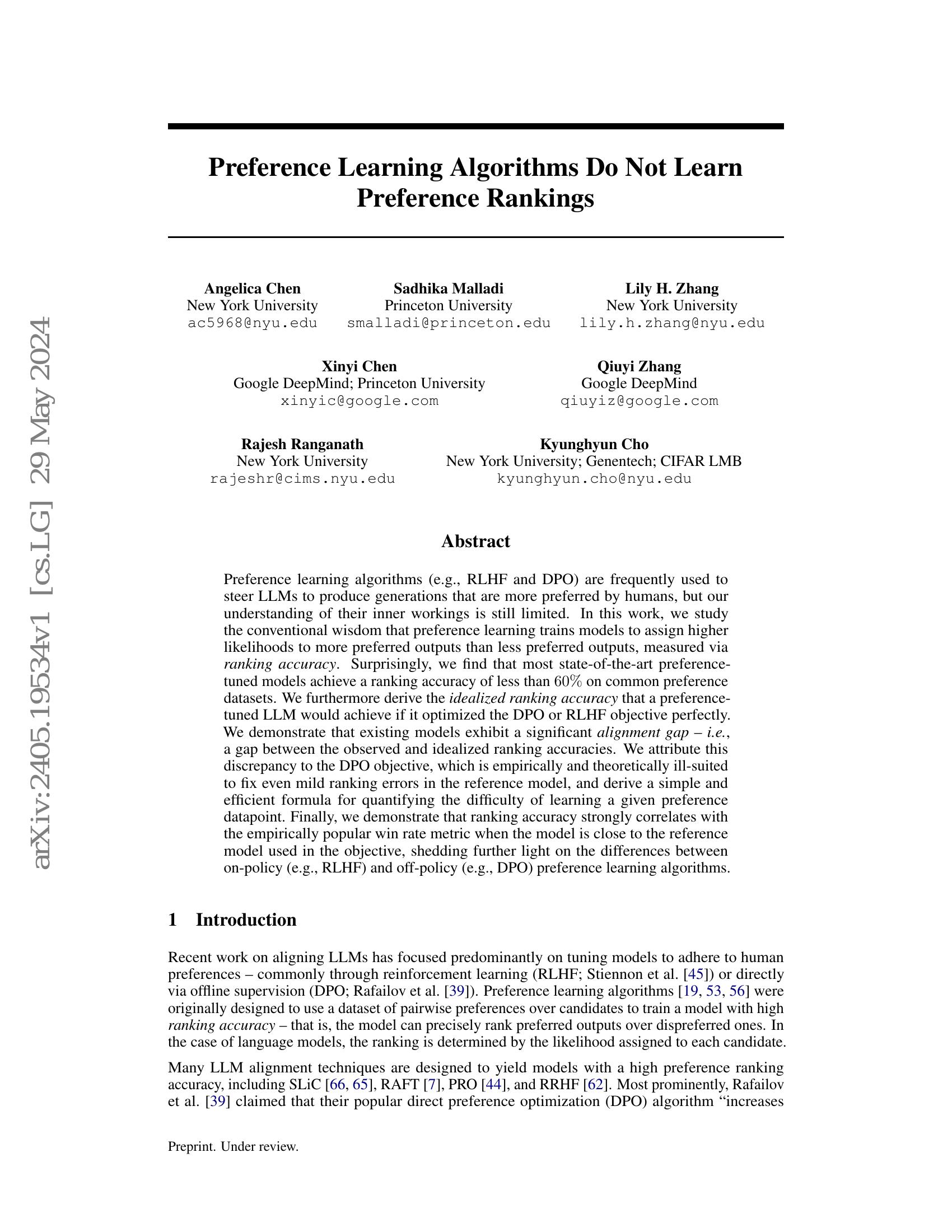Preference Learning Algorithms Do Not Learn Preference Rankings - 智源社区论文