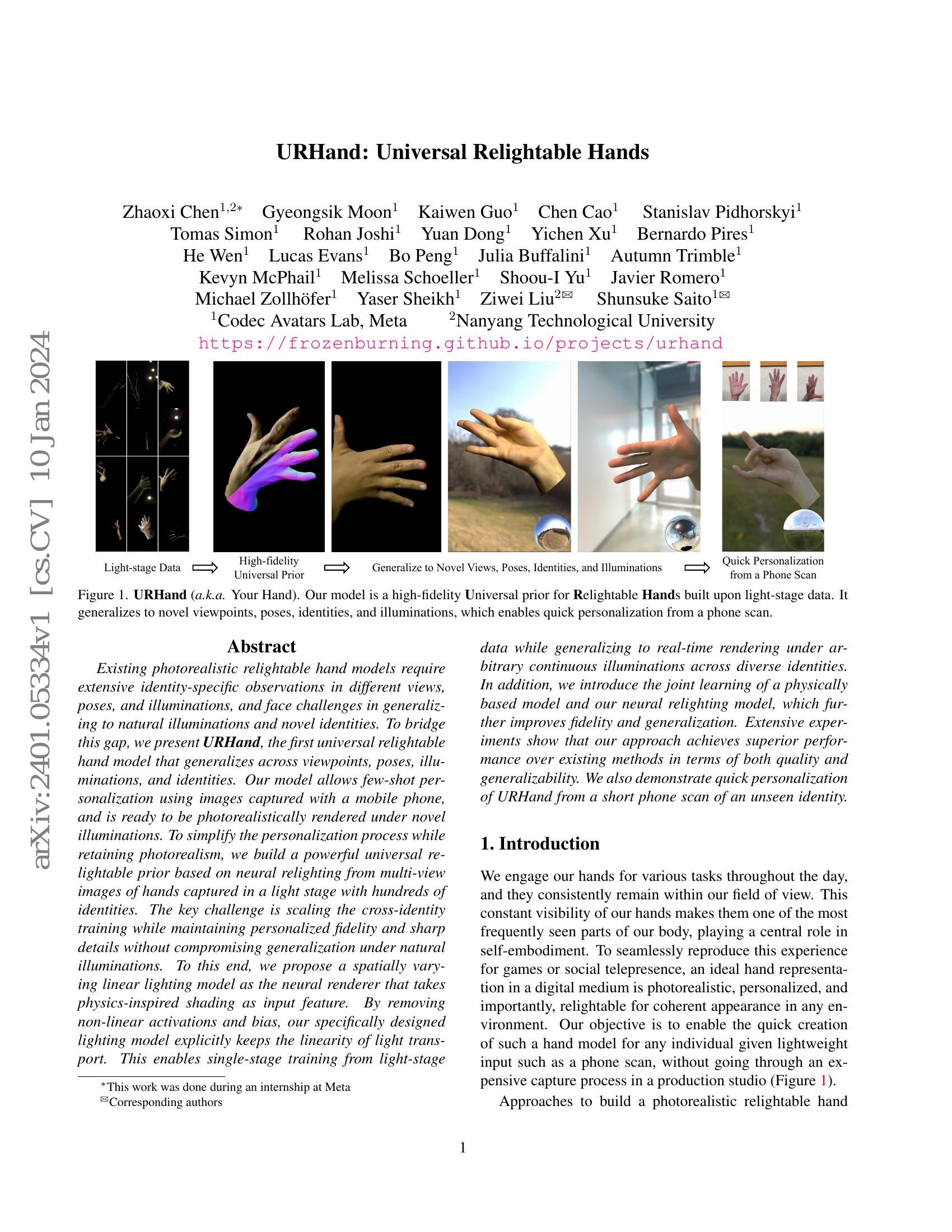 URHand: Universal Relightable Hands - 智源社区论文