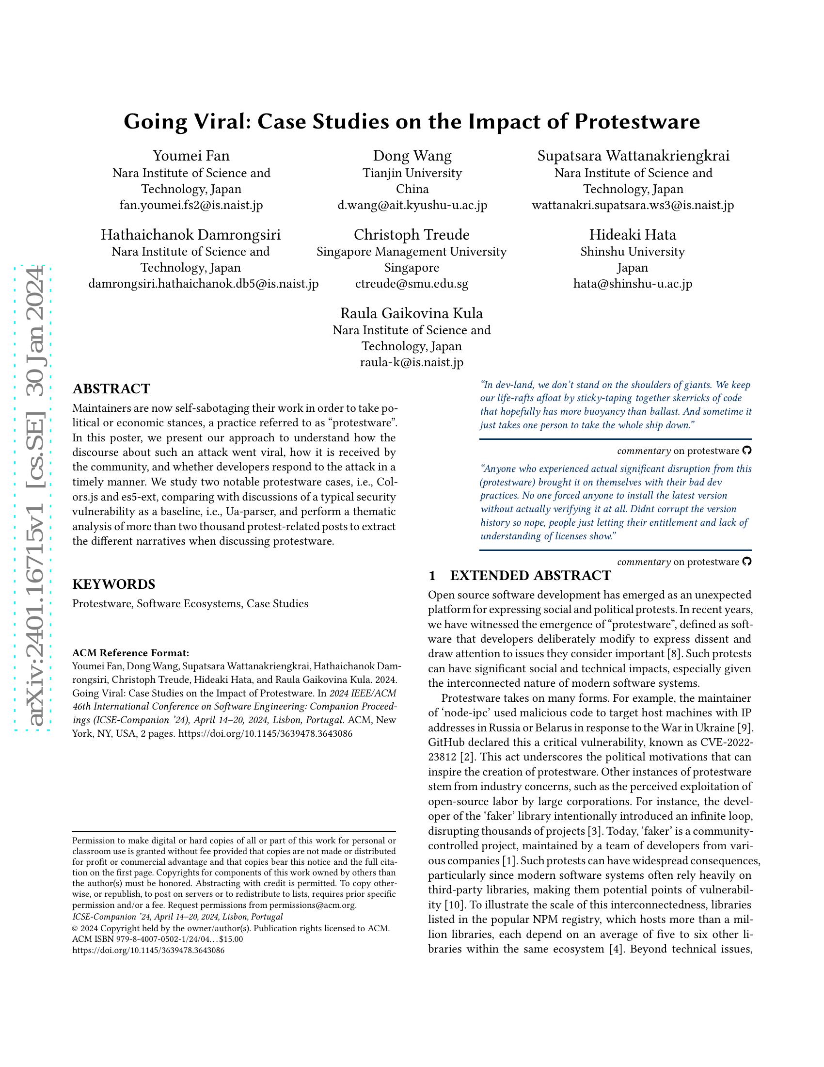 Going Viral: Case Studies on the Impact of Protestware - 智源社区论文