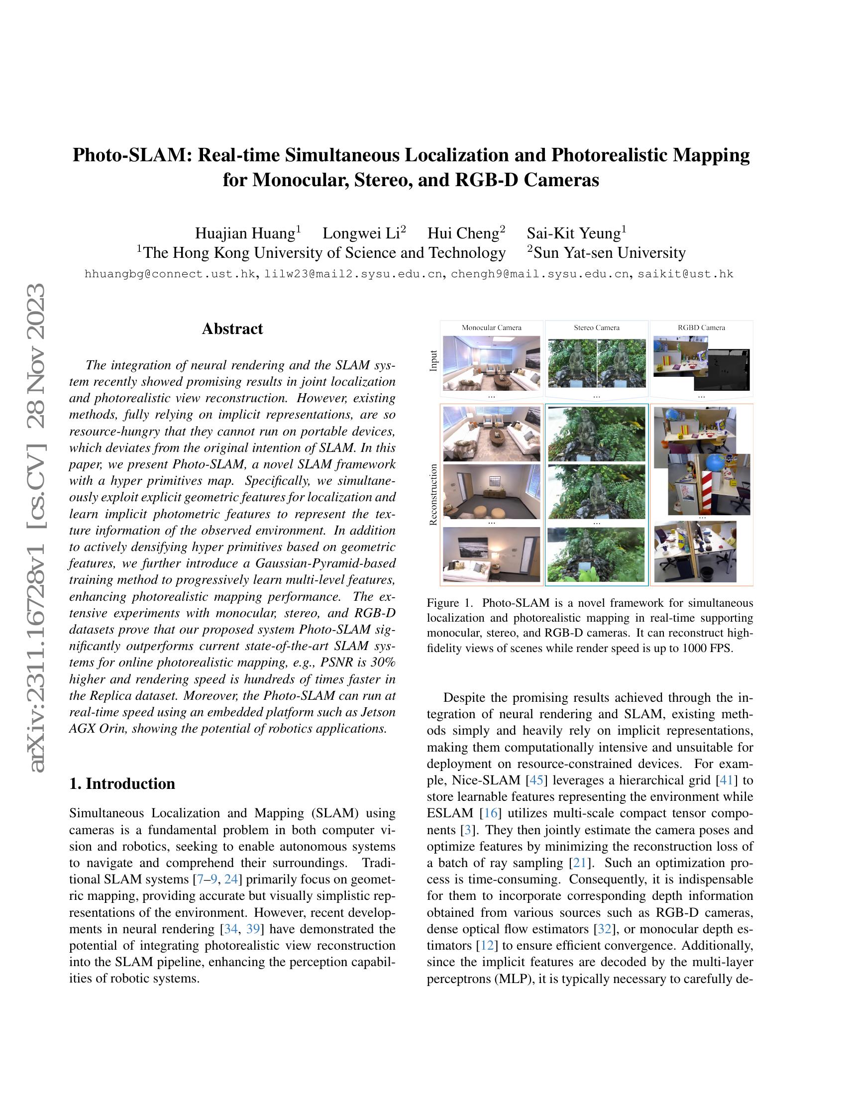 Photo-SLAM: Real-time Simultaneous Localization and Photorealistic Mapping for Monocular, Stereo ...