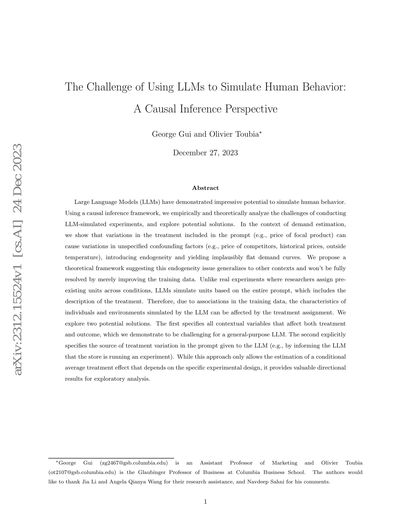 The Challenge of Using LLMs to Simulate Human Behavior: A Causal ...