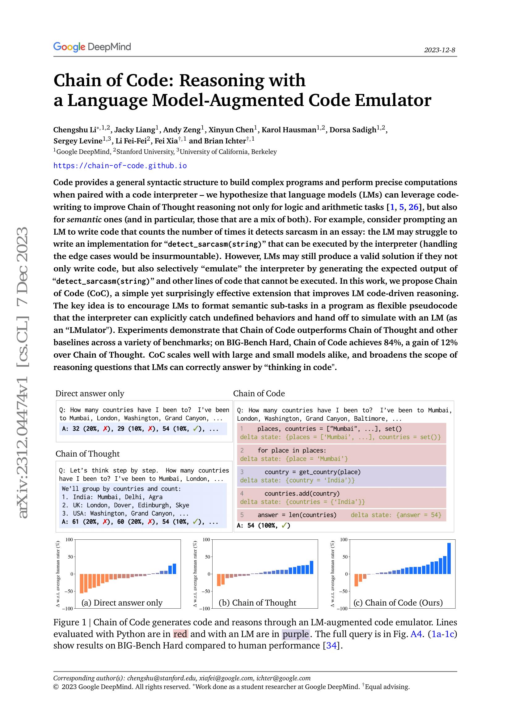 Chain of Code: Reasoning with a Language Model-Augmented Code Emulator ...