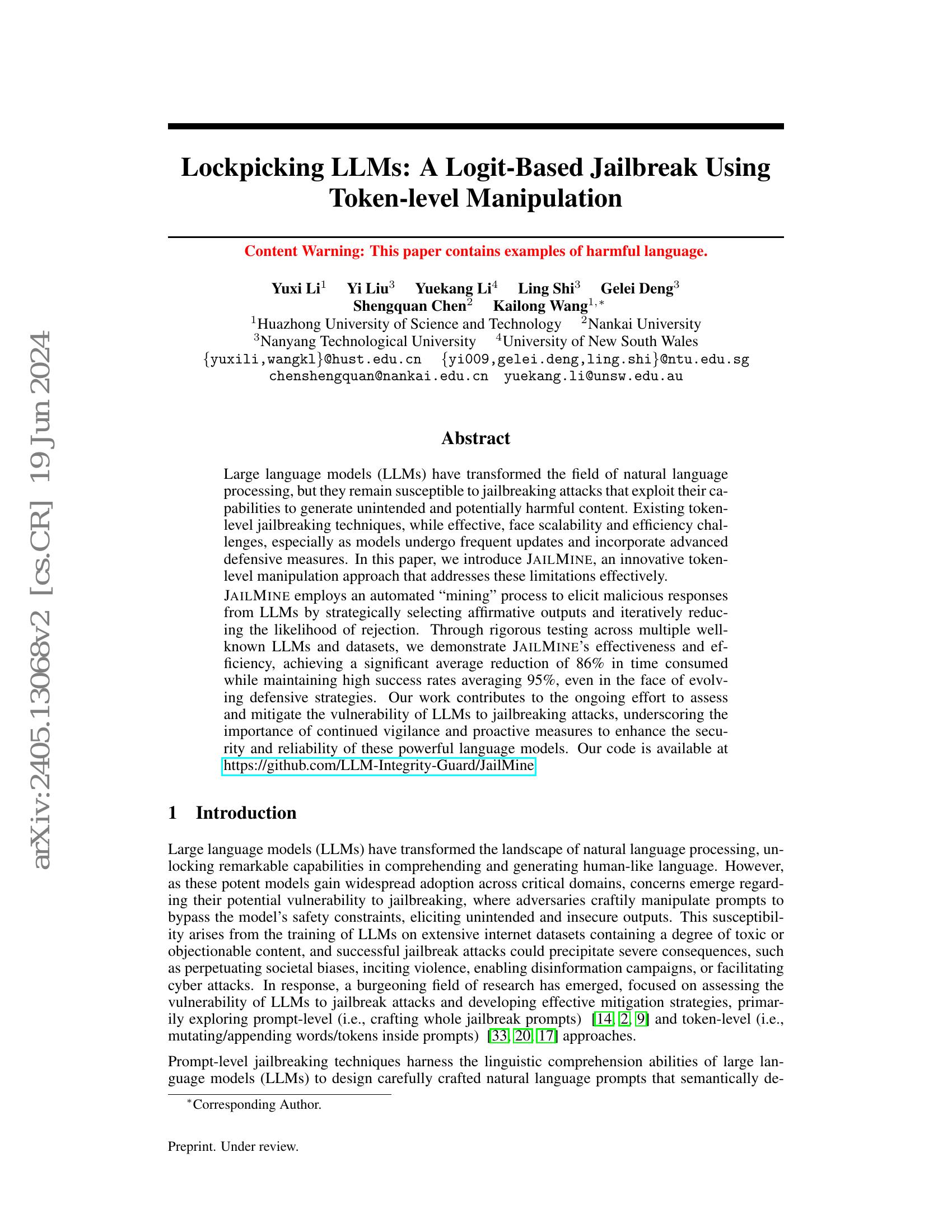 Lockpicking LLMs: A Logit-Based Jailbreak Using Token-level Manipulation - 智源社区论文