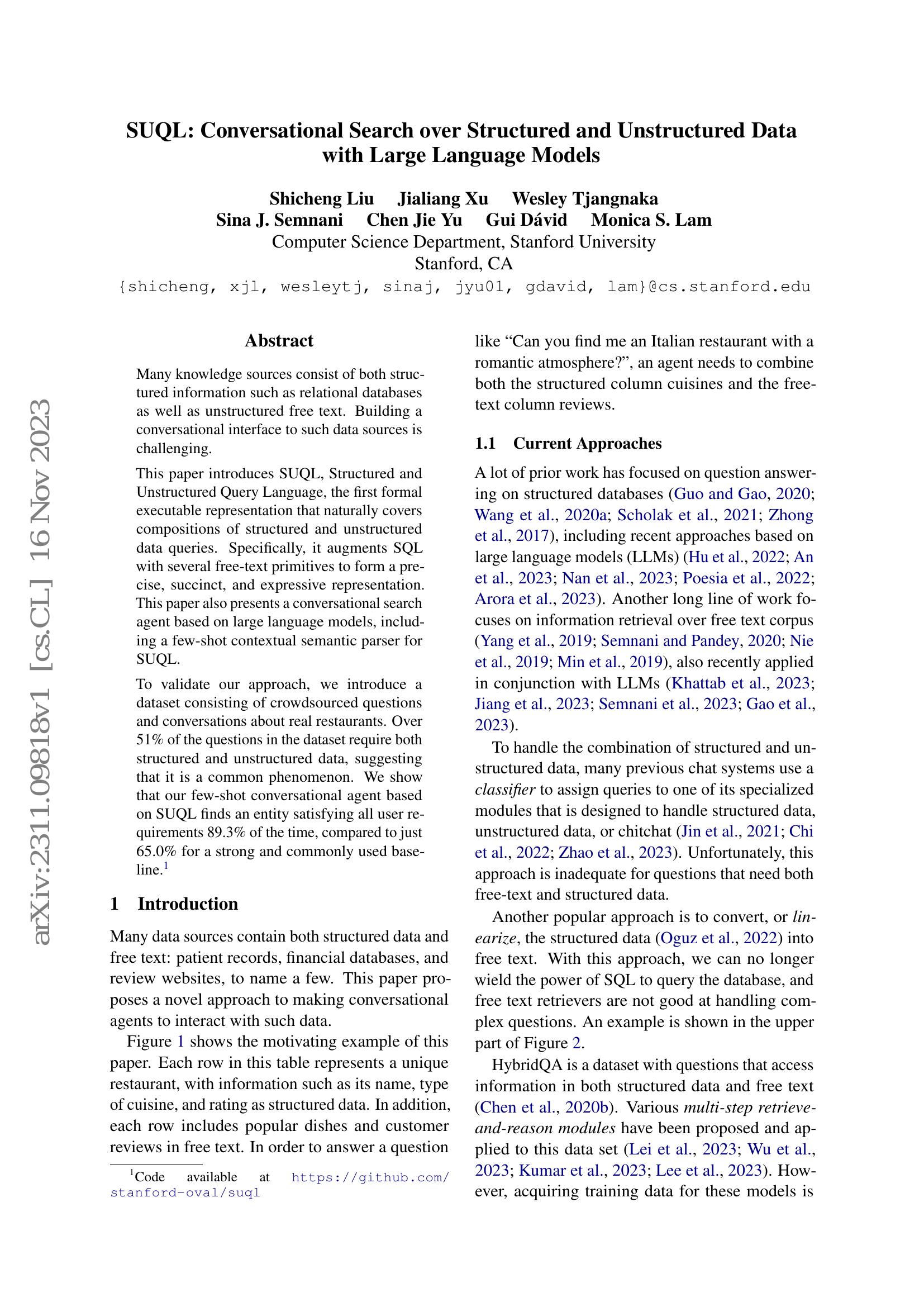 SUQL: Conversational Search over Structured and Unstructured Data with Large Language Models - 智 ...