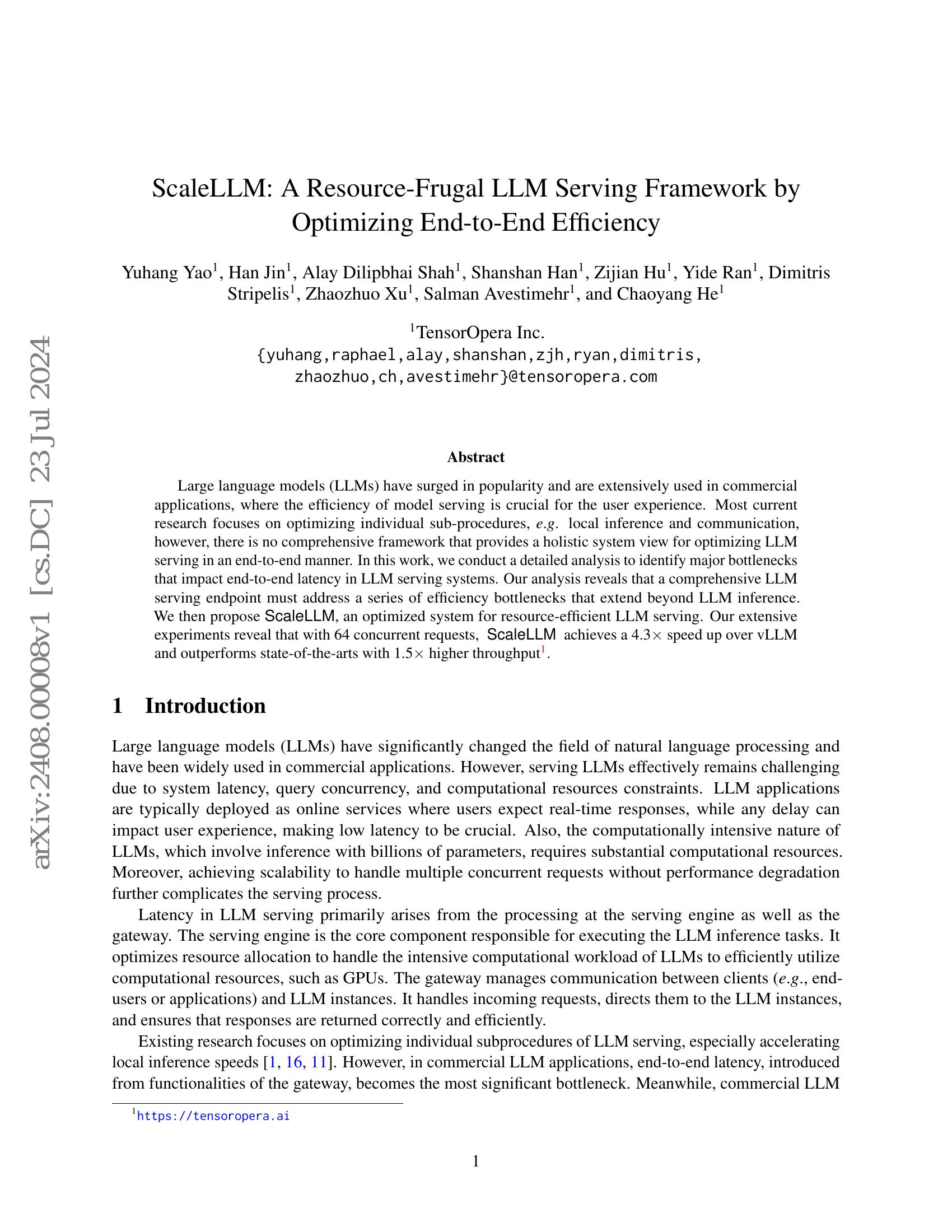 ScaleLLM: A Resource-Frugal LLM Serving Framework by Optimizing End-to ...