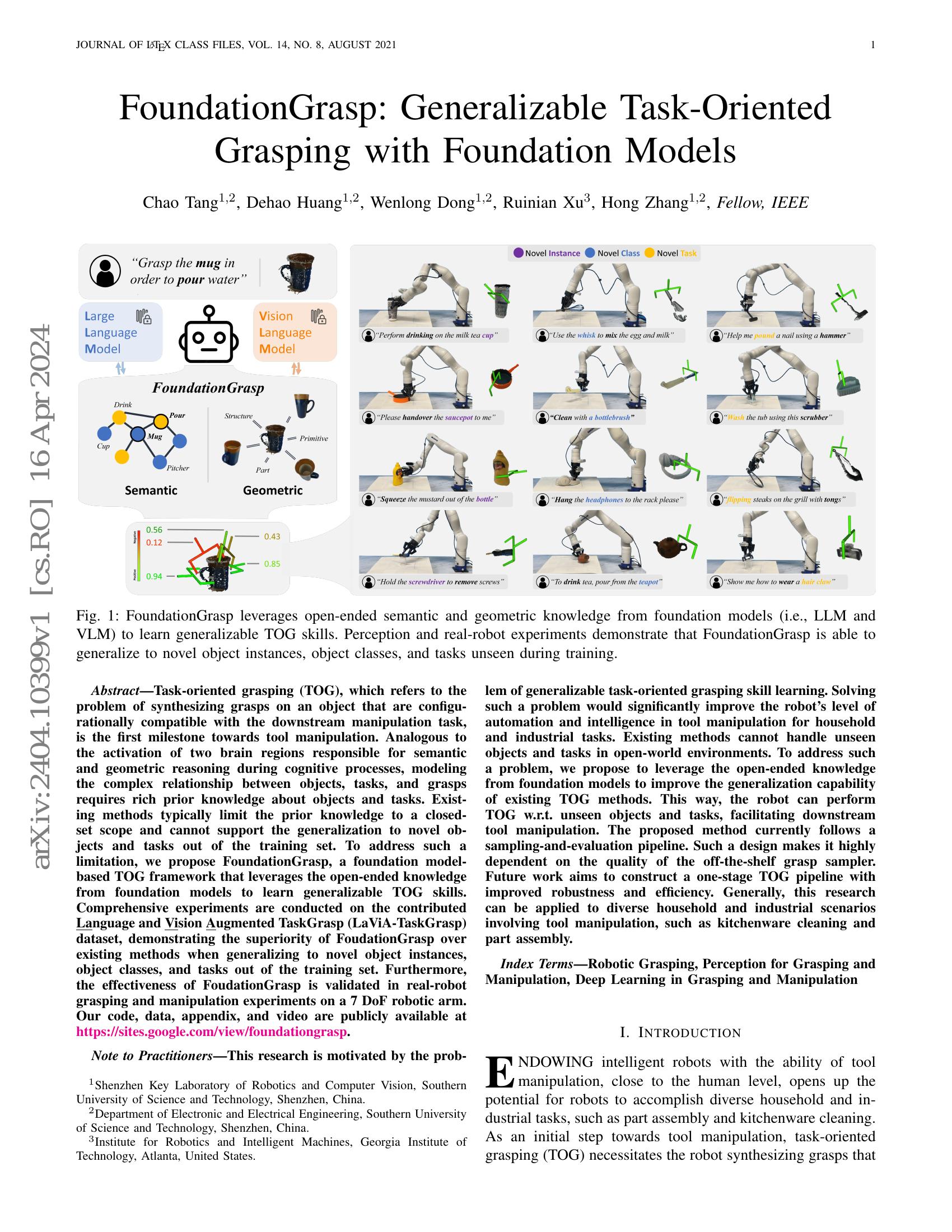FoundationGrasp: Generalizable Task-Oriented Grasping with Foundation Models - 智源社区论文
