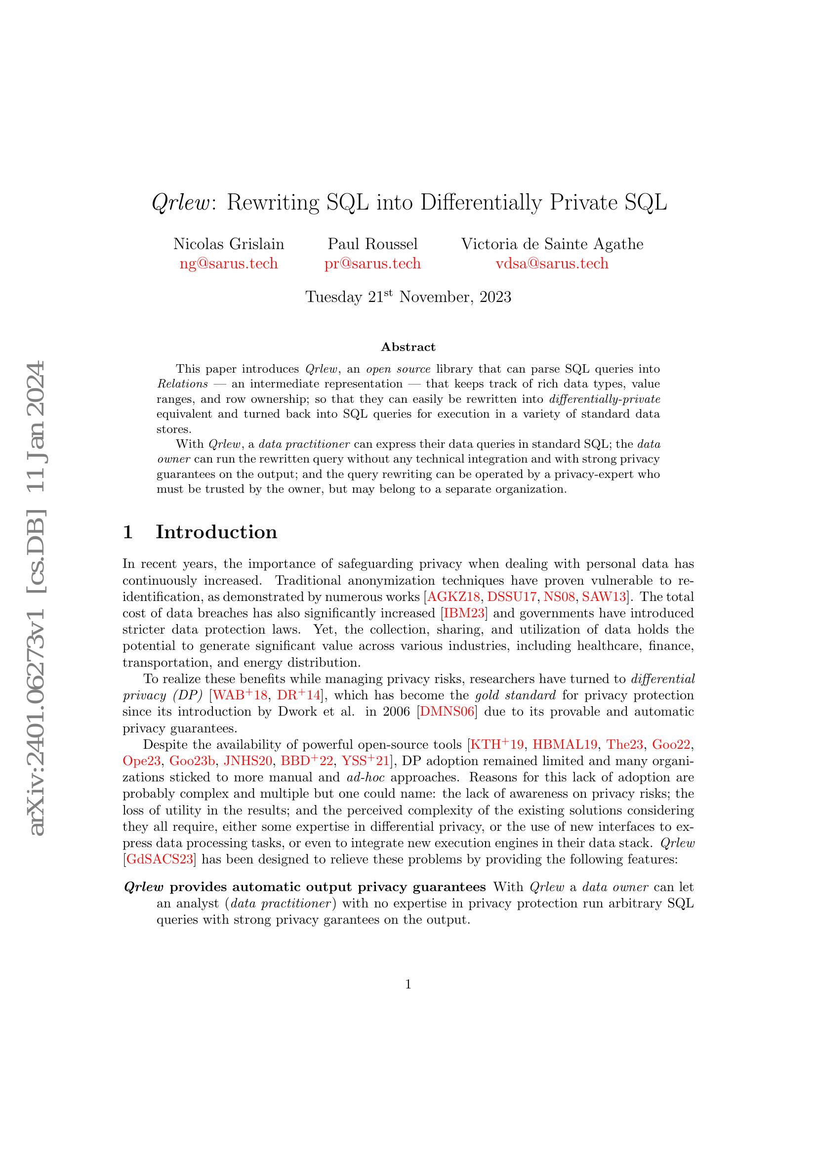 Qrlew: Rewriting SQL into Differentially Private SQL - 智源社区论文