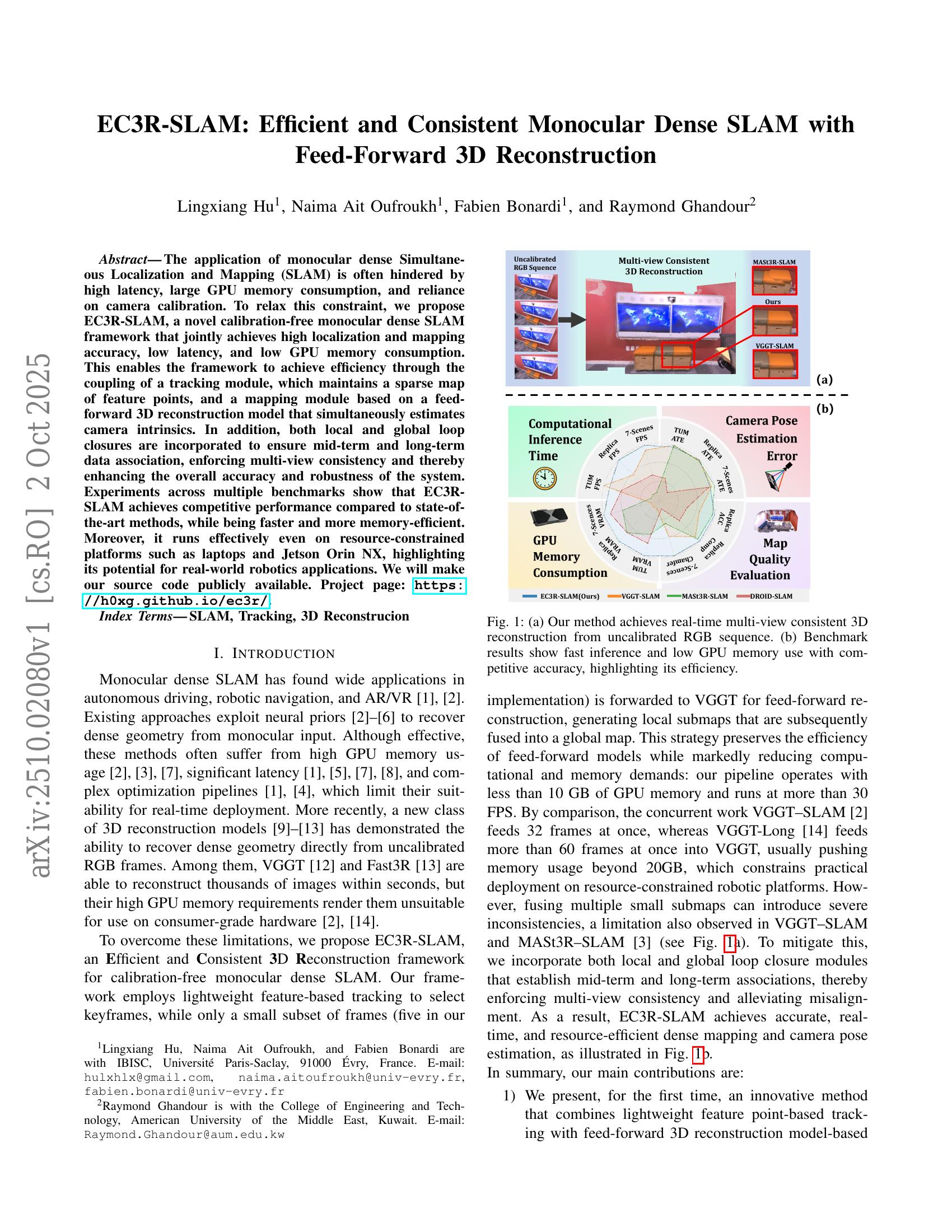EC3R-SLAM: Efficient and Consistent Monocular Dense SLAM with Feed-Forward 3D Reconstruction - 智 ...