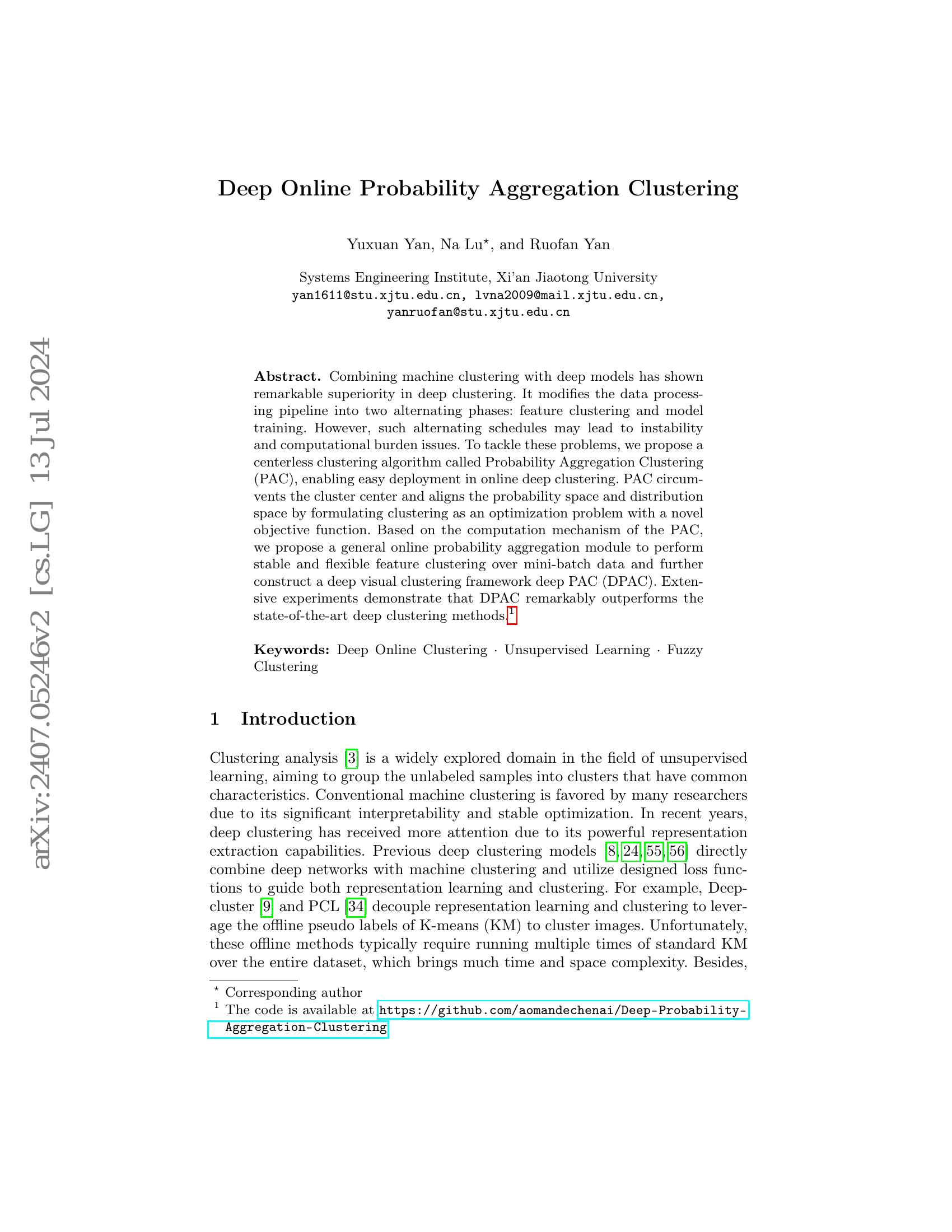 Deep Online Probability Aggregation Clustering - 智源社区论文