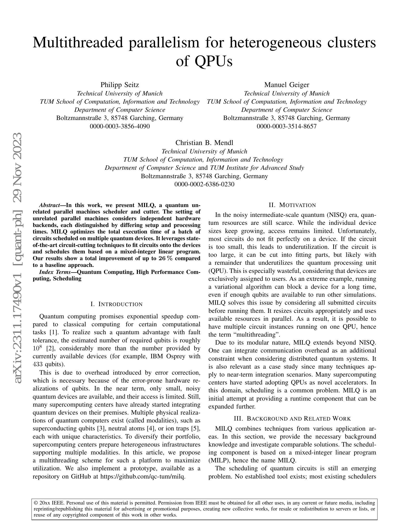Multithreaded parallelism for heterogeneous clusters of QPUs - 智源社区论文