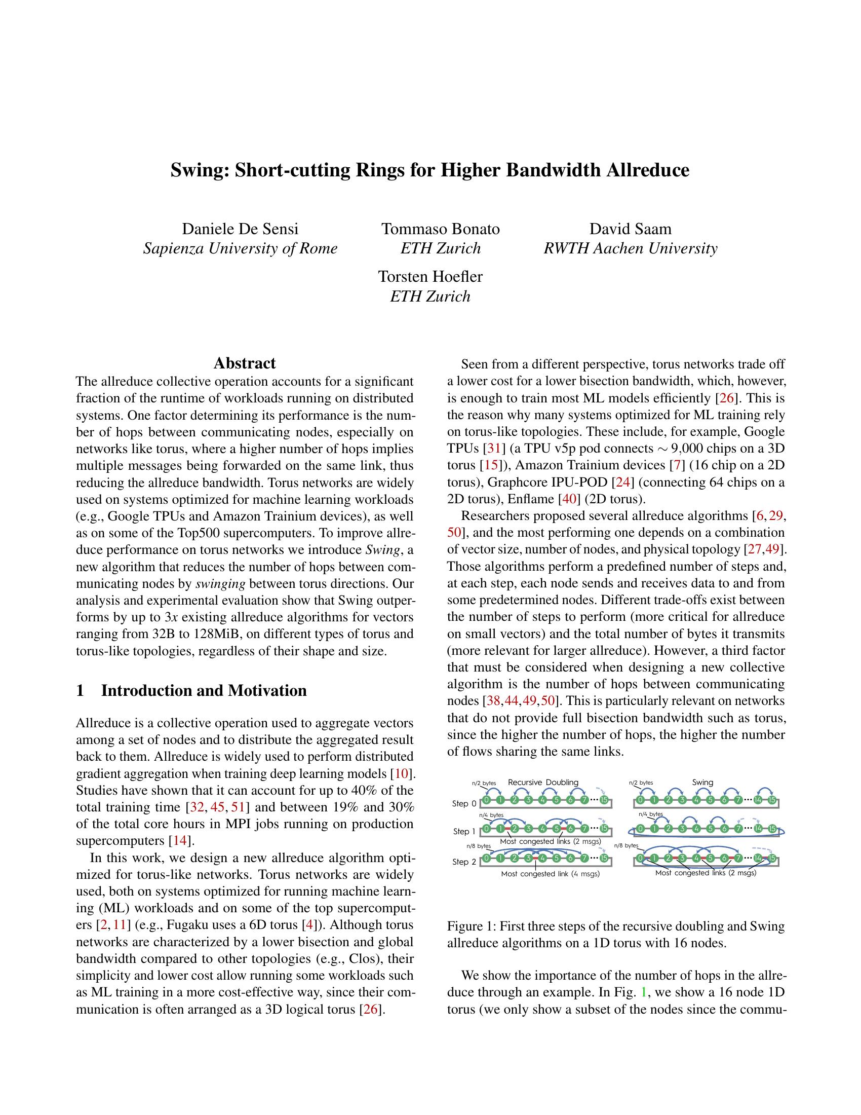 Swing: Short-cutting Rings for Higher Bandwidth Allreduce - 智源社区论文