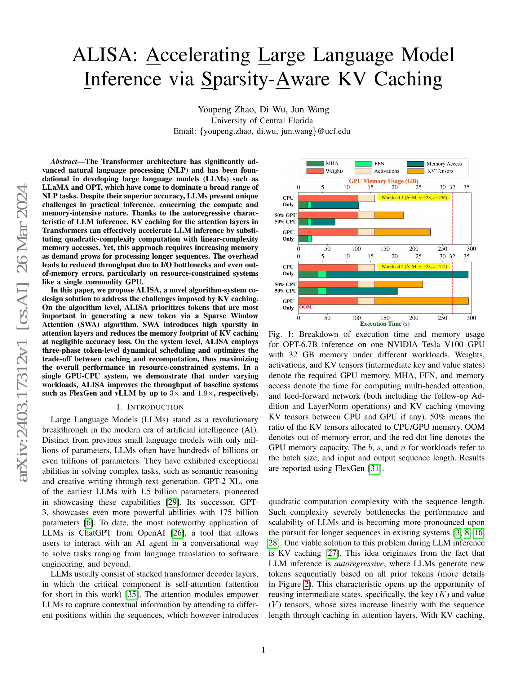 ALISA: Accelerating Large Language Model Inference via Sparsity-Aware KV Caching - 智源社区论文