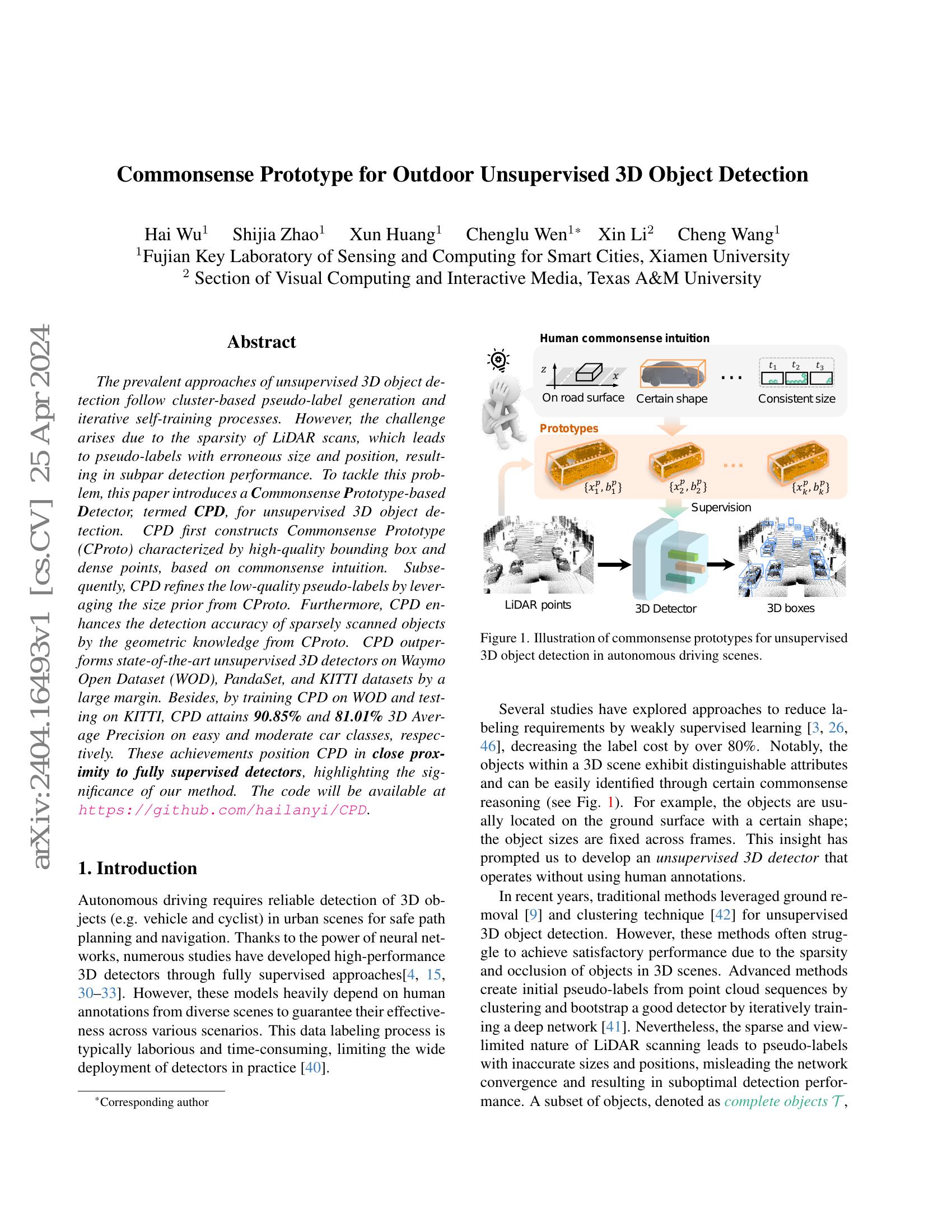 Commonsense Prototype for Outdoor Unsupervised 3D Object Detection - 智源社区论文