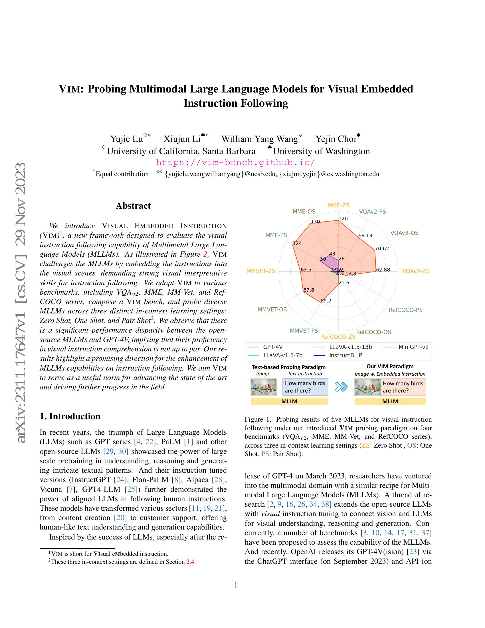 VIM: Probing Multimodal Large Language Models for Visual Embedded Instruction Following - 智源社区论文