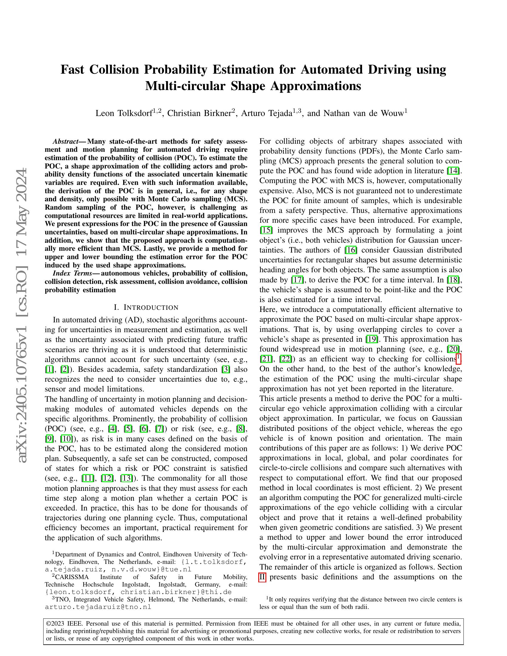 Fast Collision Probability Estimation for Automated Driving using Multi-circular Shape ...