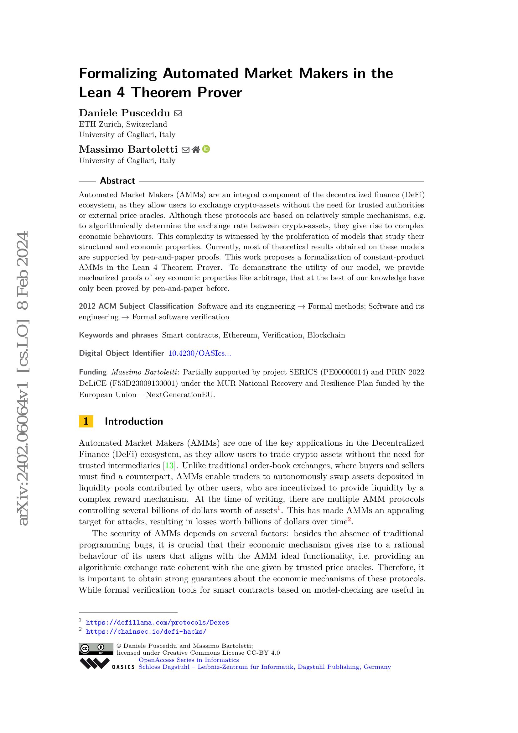Formalizing Automated Market Makers in the Lean 4 Theorem Prover - 智源社区论文