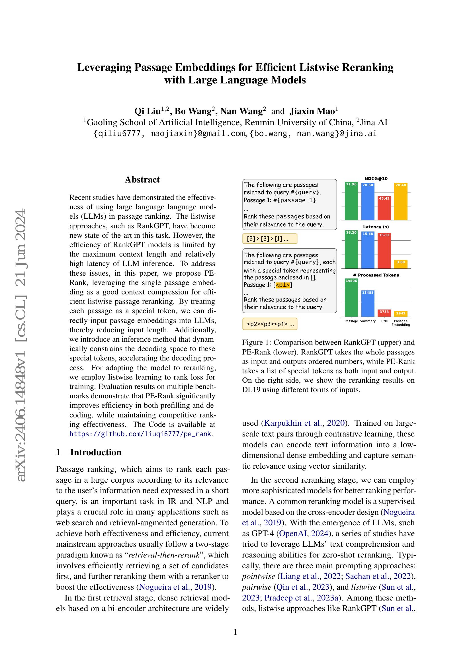 Leveraging Passage Embeddings for Efficient Listwise Reranking with Large Language Models - 智源社区论文
