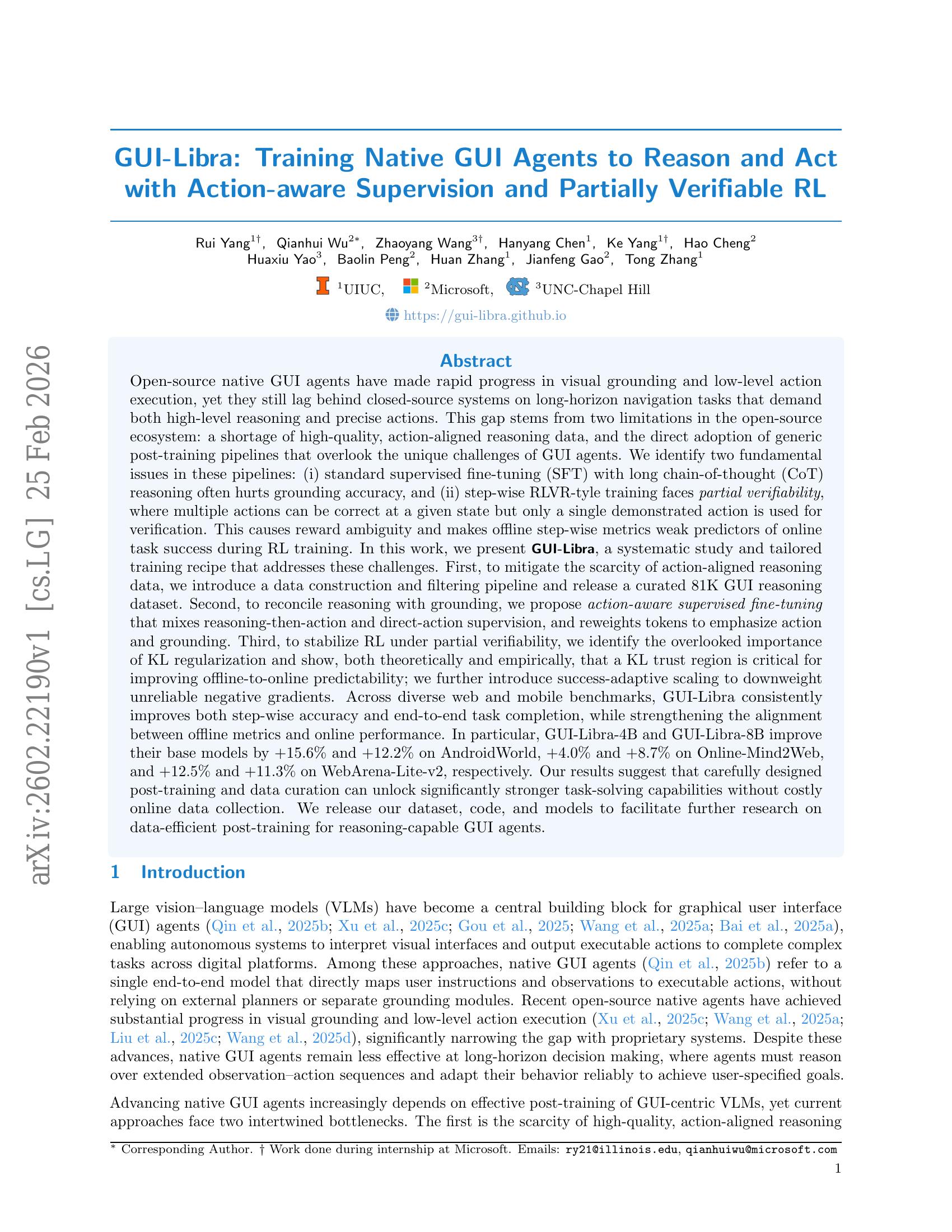 GUI-Libra: Training Native GUI Agents to Reason and Act with Action ...