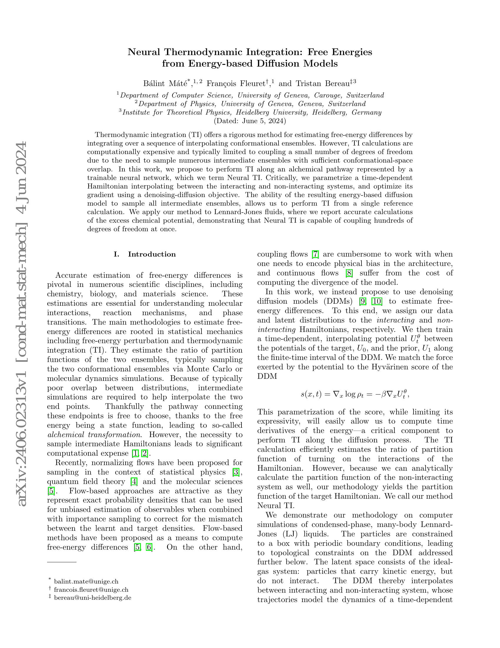 Neural Thermodynamic Integration: Free Energies from Energy-based ...