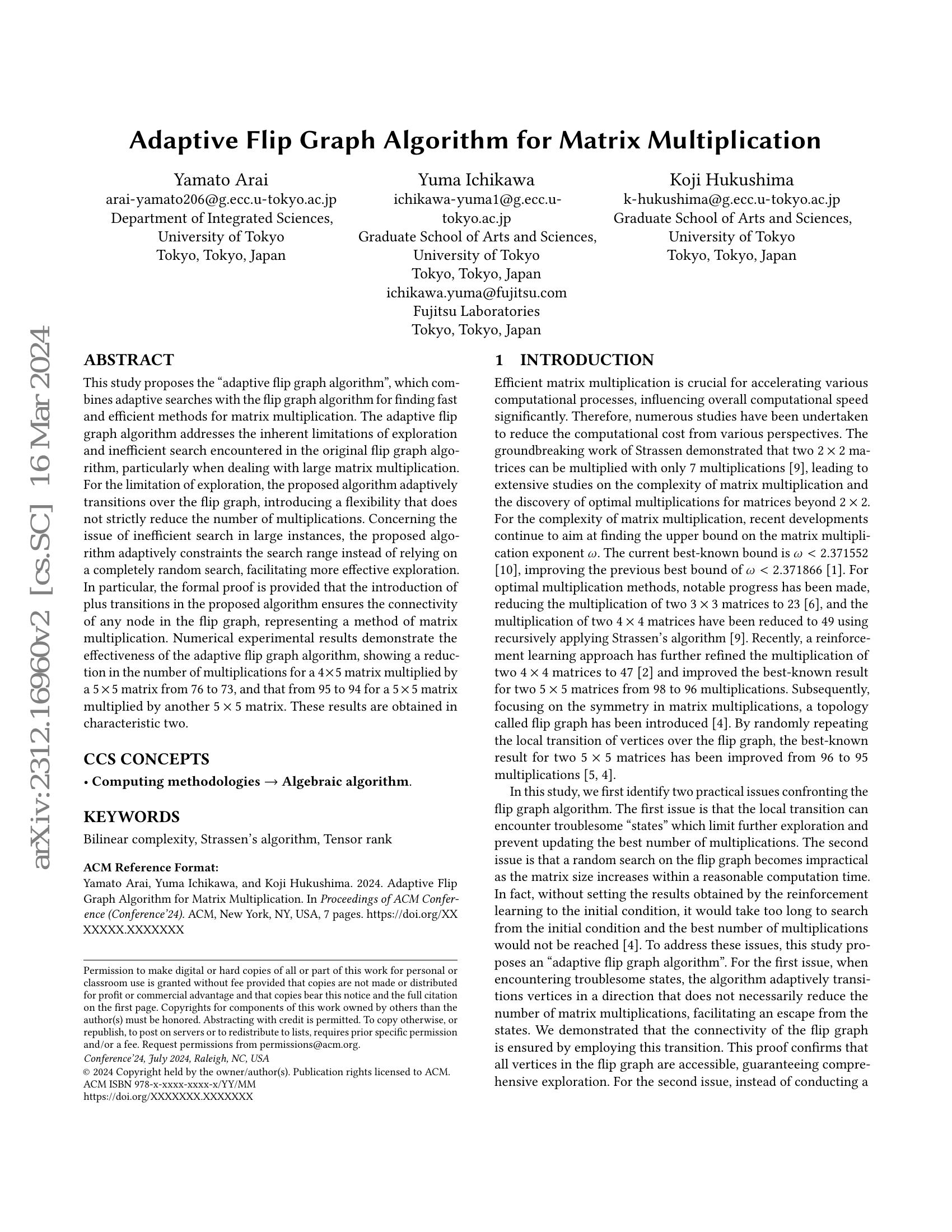 Adaptive Flip Graph Algorithm for Matrix Multiplication - 智源社区论文