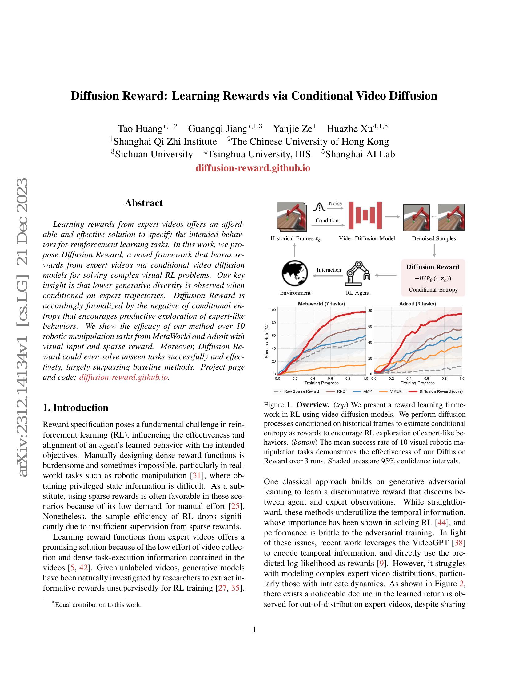 Diffusion Reward: Learning Rewards via Conditional Video Diffusion - 智源社区论文