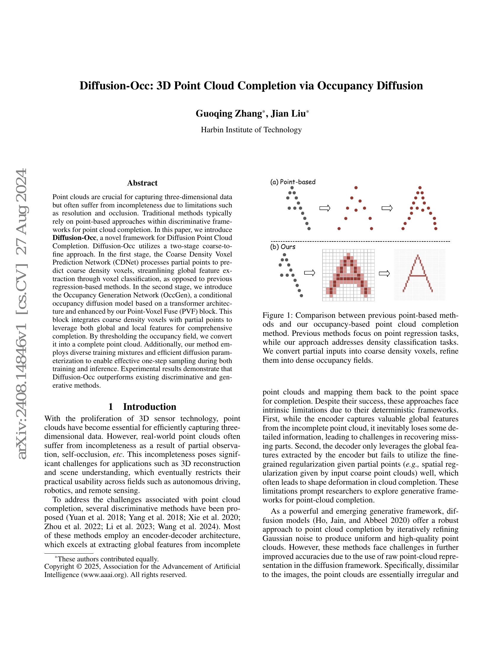 Diffusion-Occ: 3D Point Cloud Completion via Occupancy Diffusion - 智源社区论文