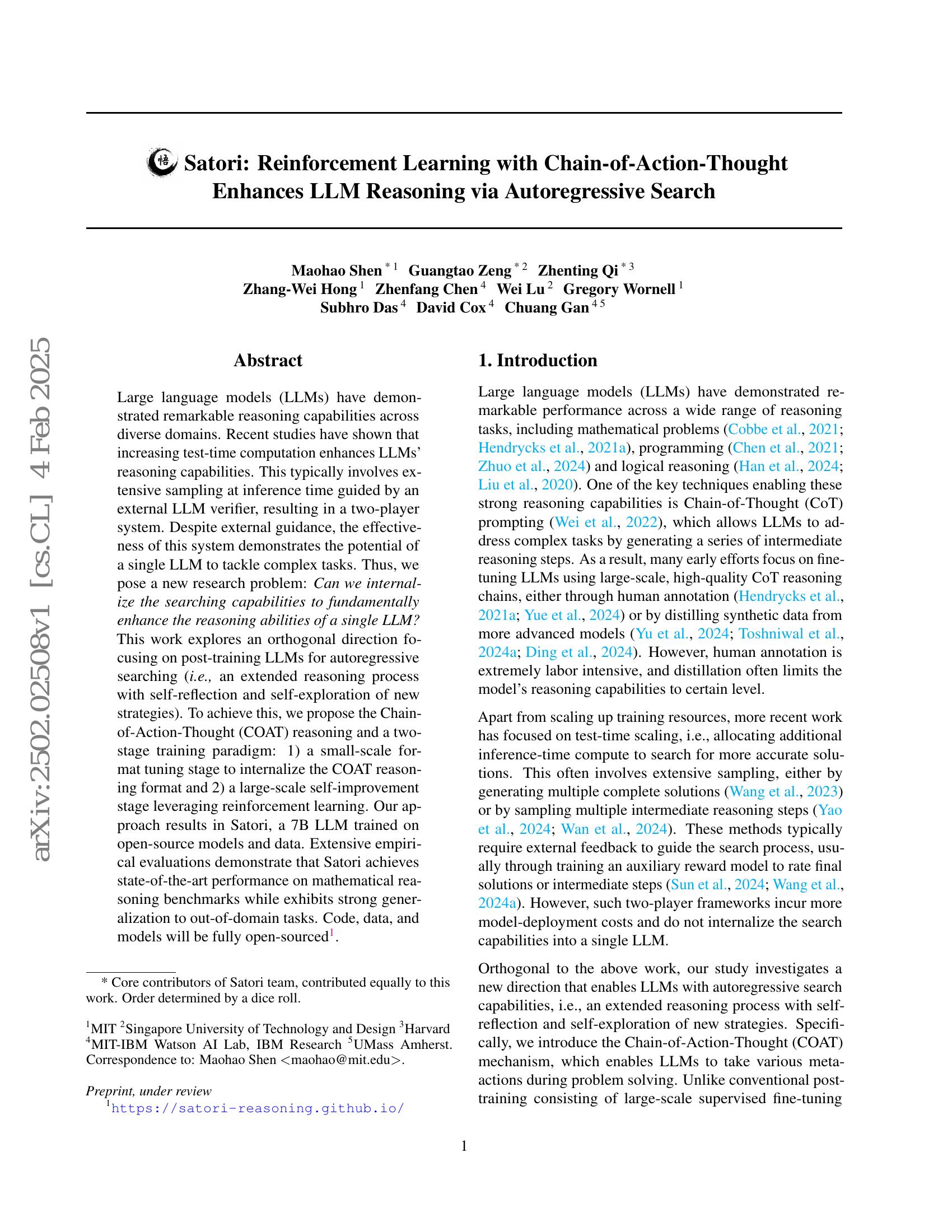 Satori: Reinforcement Learning with Chain-of-Action-Thought Enhances ...