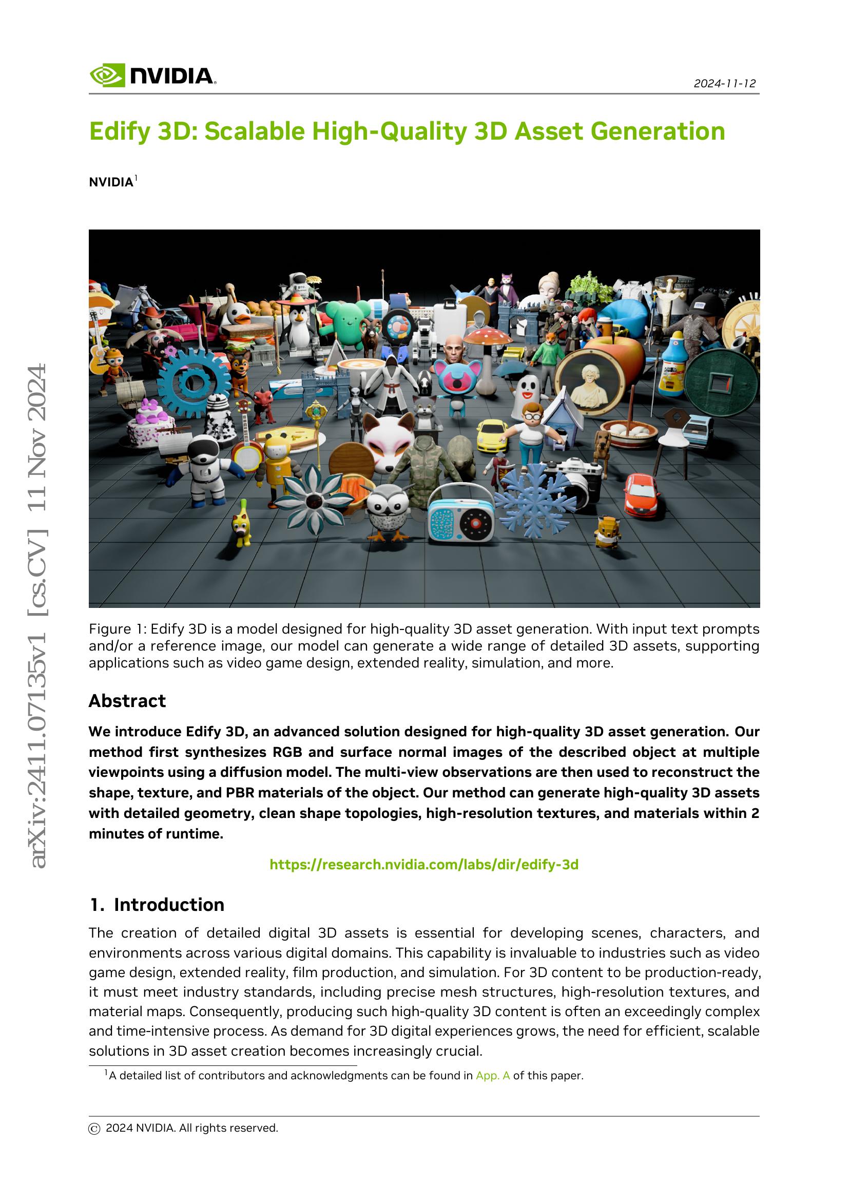 Edify 3D: Scalable High-Quality 3D Asset Generation - 智源社区论文