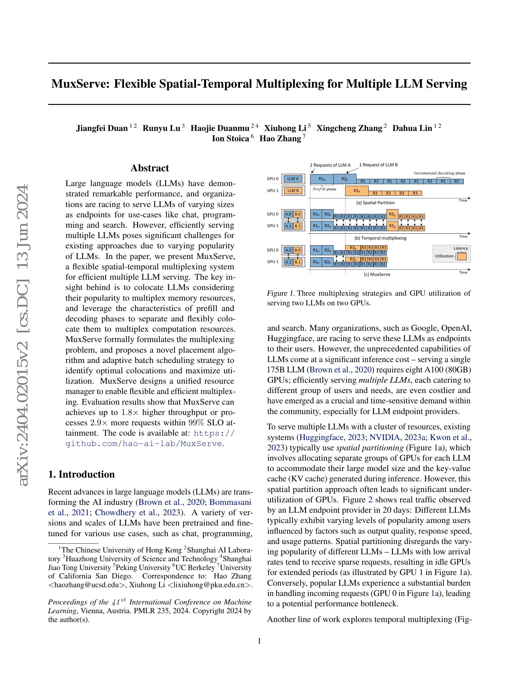 MuxServe: Flexible Spatial-Temporal Multiplexing for Multiple LLM ...