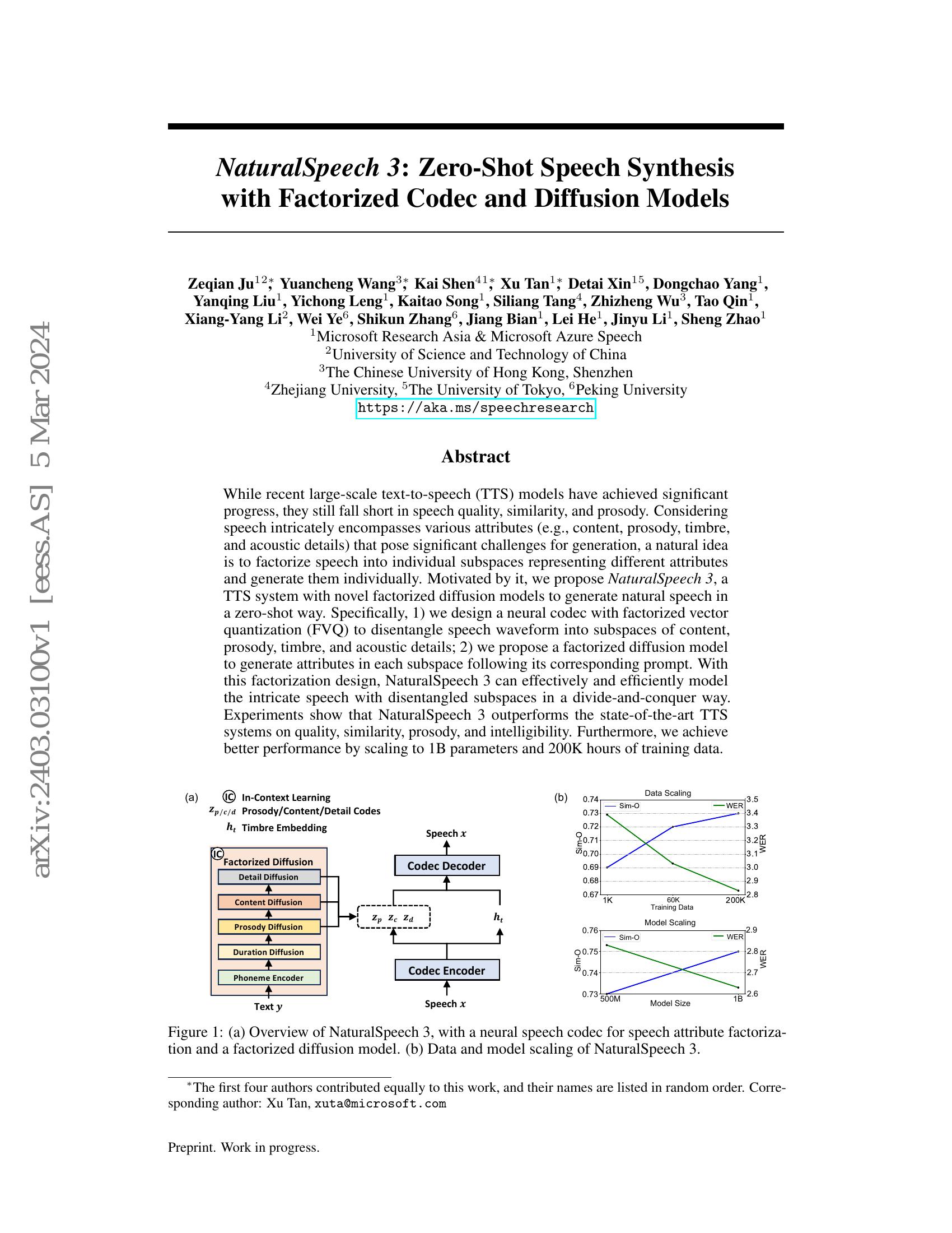 NaturalSpeech 3: Zero-Shot Speech Synthesis with Factorized Codec and ...