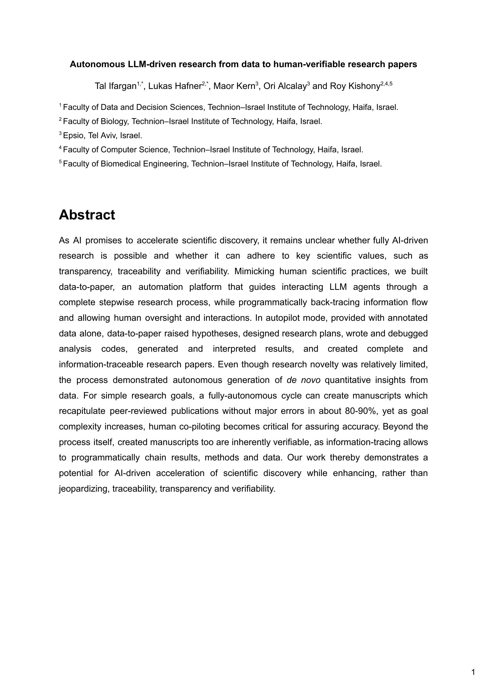 Autonomous LLM-driven research from data to human-verifiable research ...