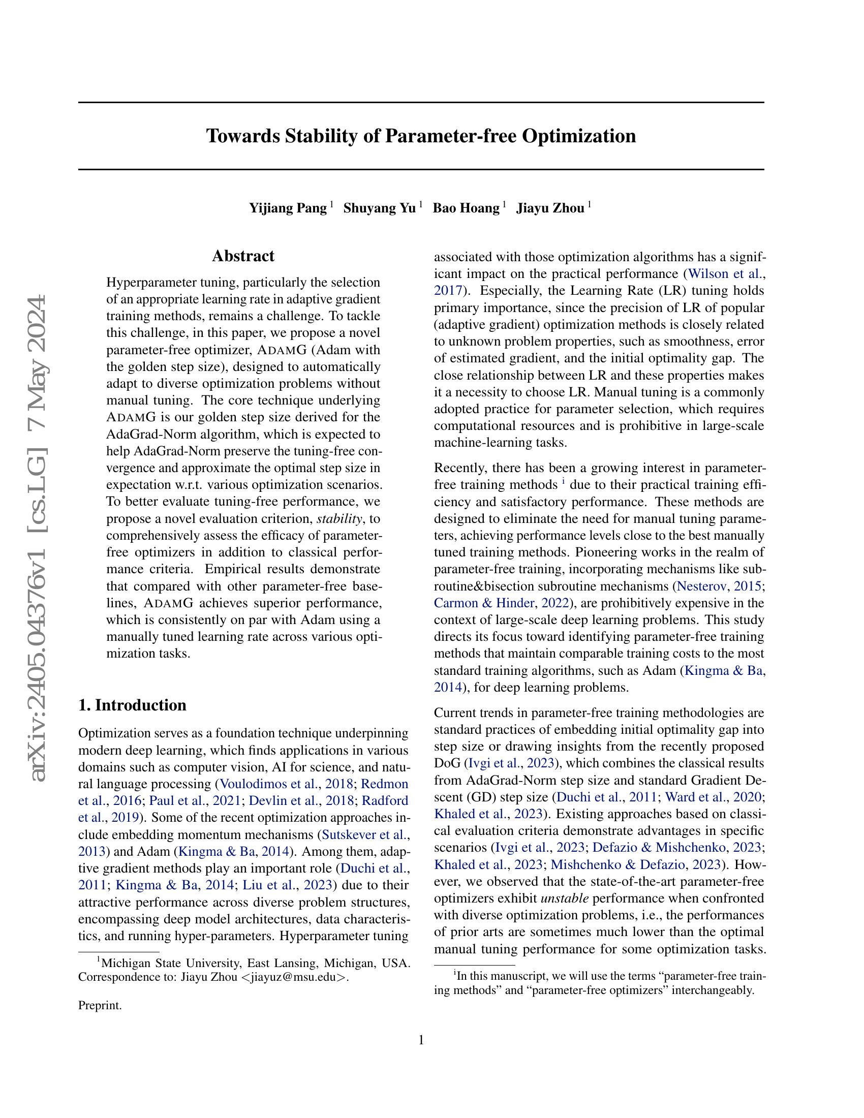 Towards Stability of Parameter-free Optimization - 智源社区论文