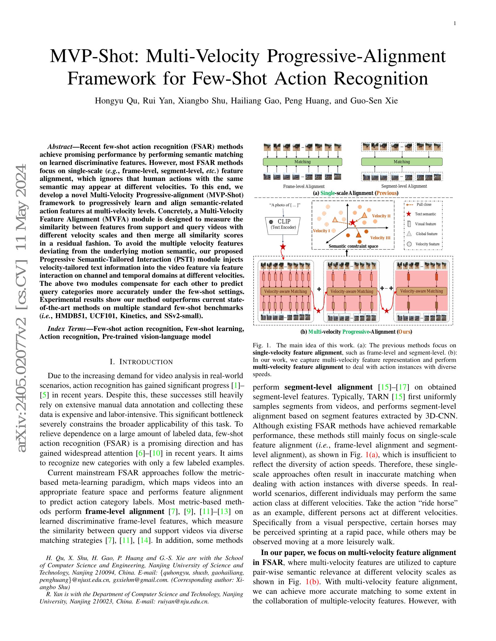 MVP-Shot: Multi-Velocity Progressive-Alignment Framework for Few-Shot ...