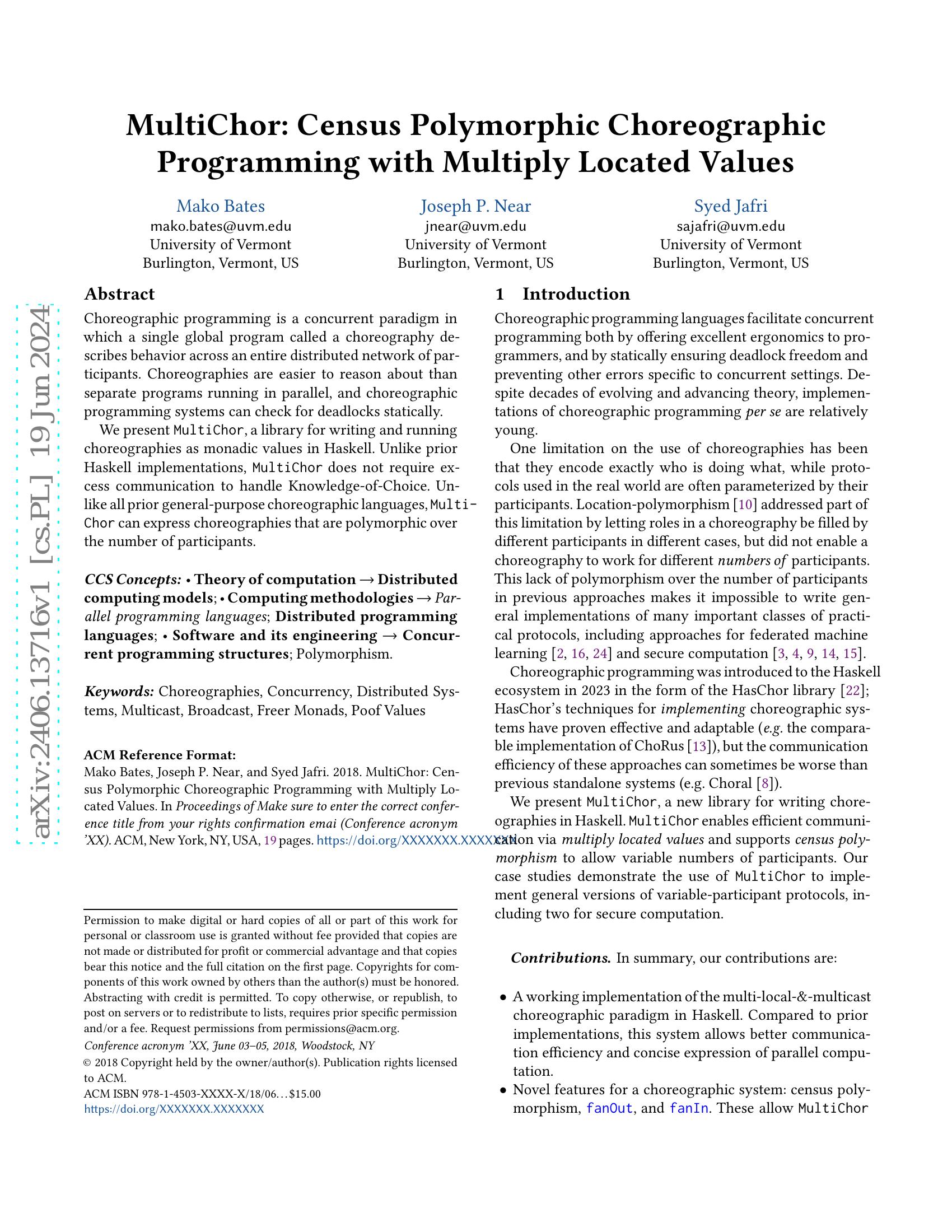 MultiChor: Census Polymorphic Choreographic Programming with Multiply Located Values - 智源社区论文