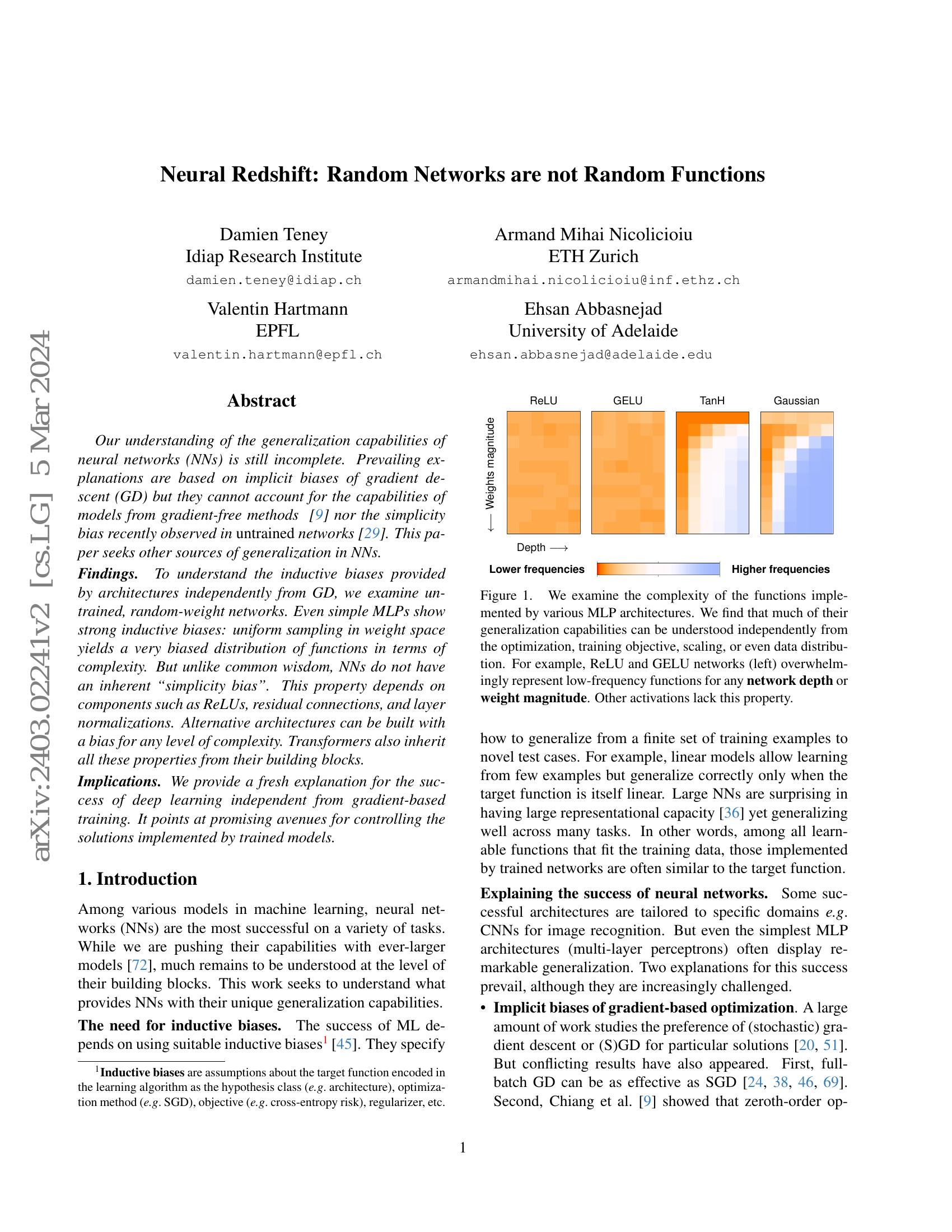 Neural Redshift: Random Networks are not Random Functions - 智源社区论文