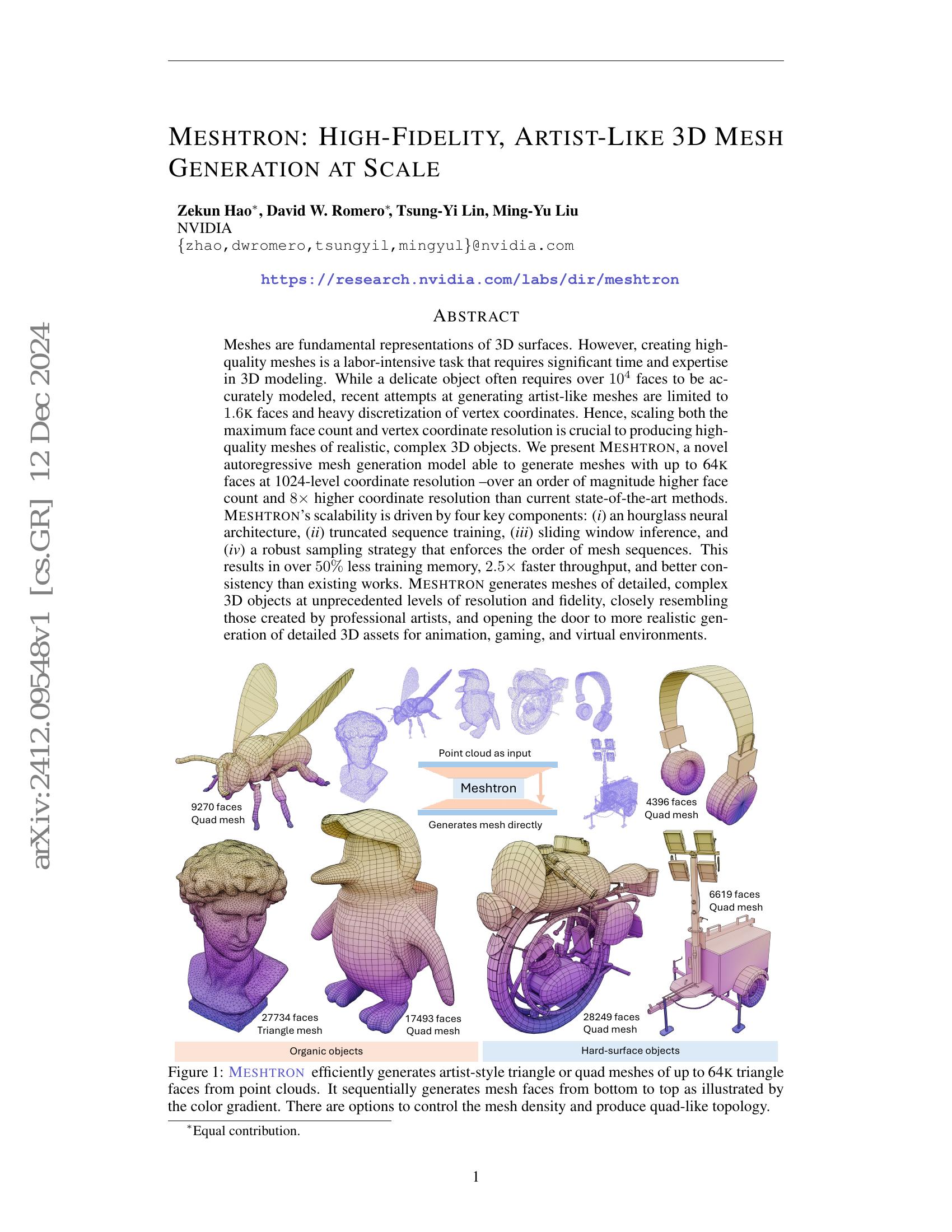Meshtron: High-Fidelity, Artist-Like 3D Mesh Generation at Scale - 智源社区论文