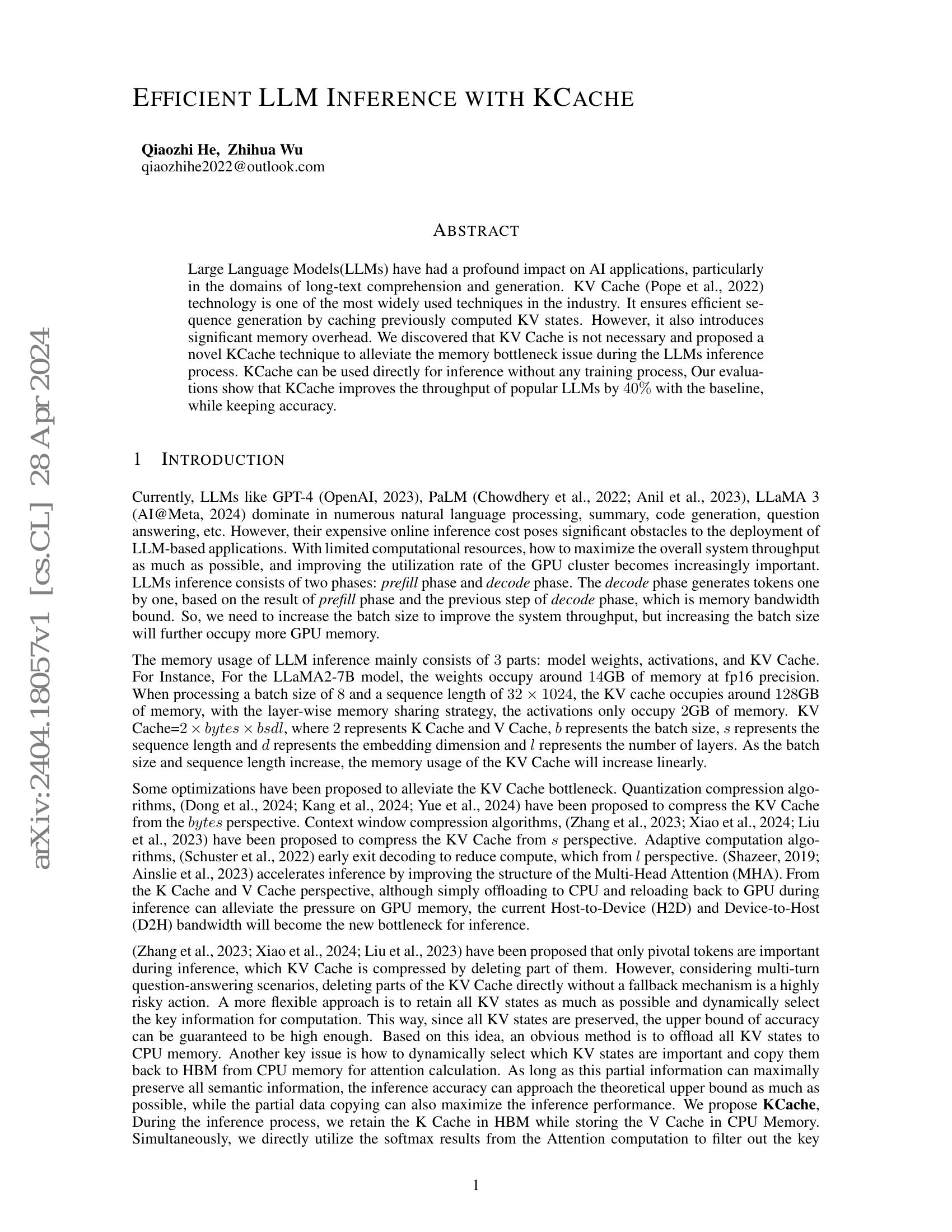 Efficient LLM Inference with Kcache - 智源社区论文