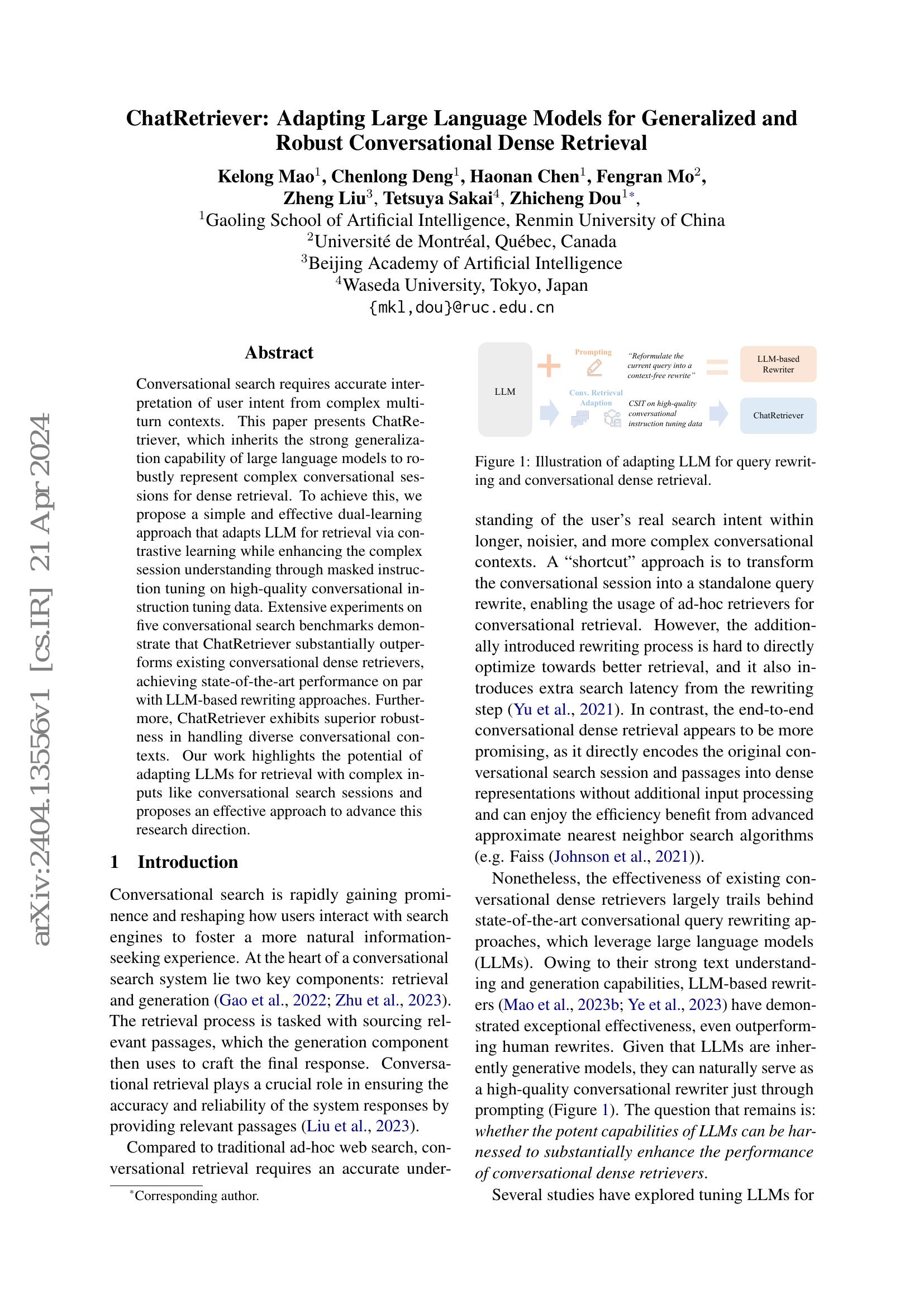ChatRetriever: Adapting Large Language Models for Generalized and Robust Conversational Dense ...