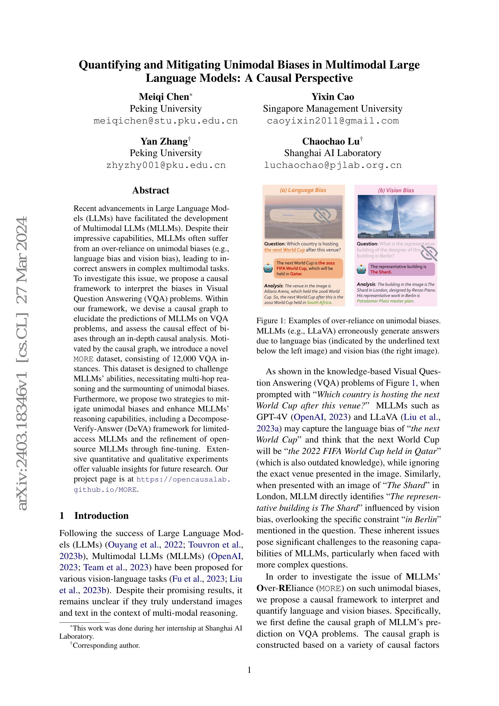 Quantifying and Mitigating Unimodal Biases in Multimodal Large Language Models: A Causal ...