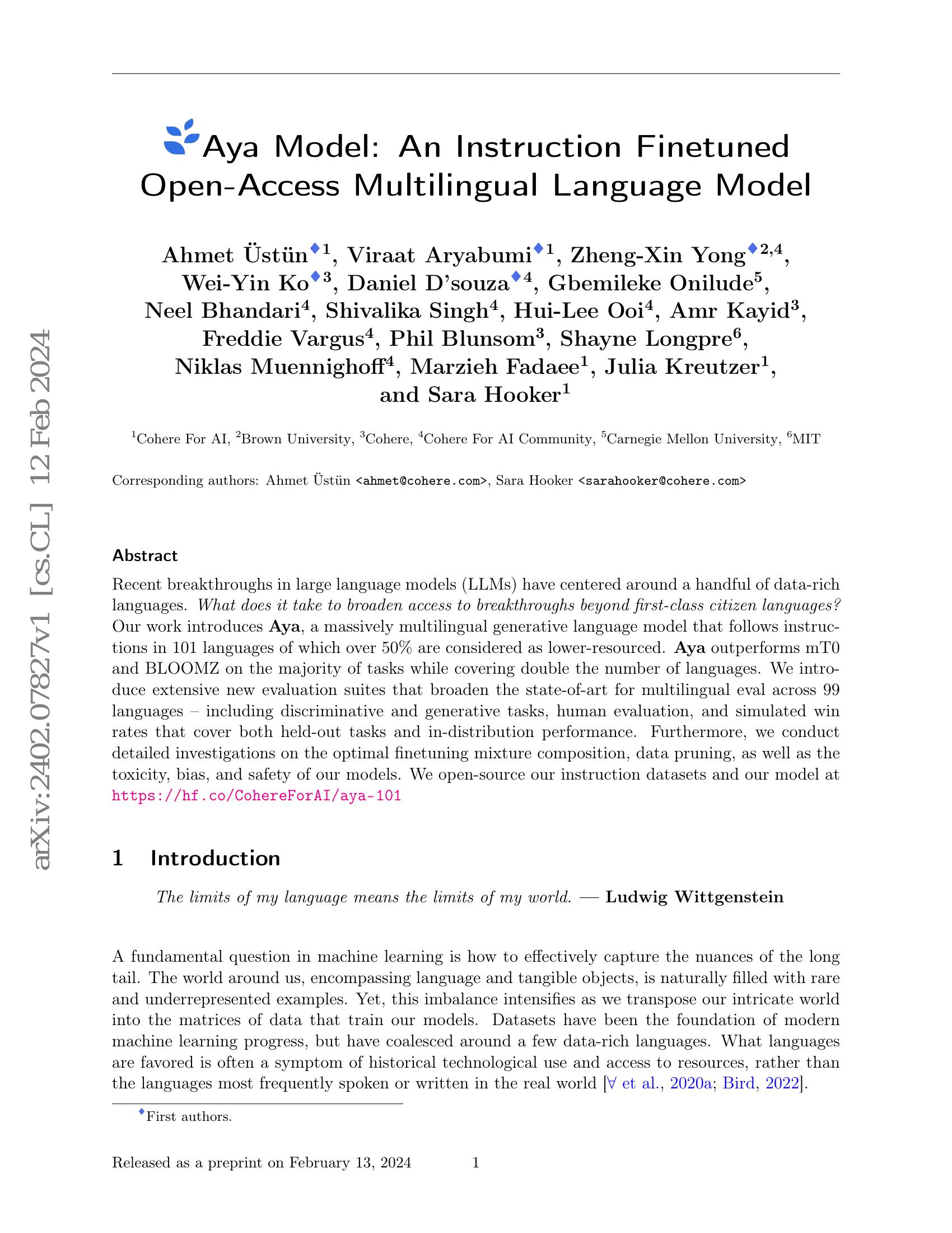 Aya Model: An Instruction Finetuned Open-Access Multilingual Language Model - 智源社区论文