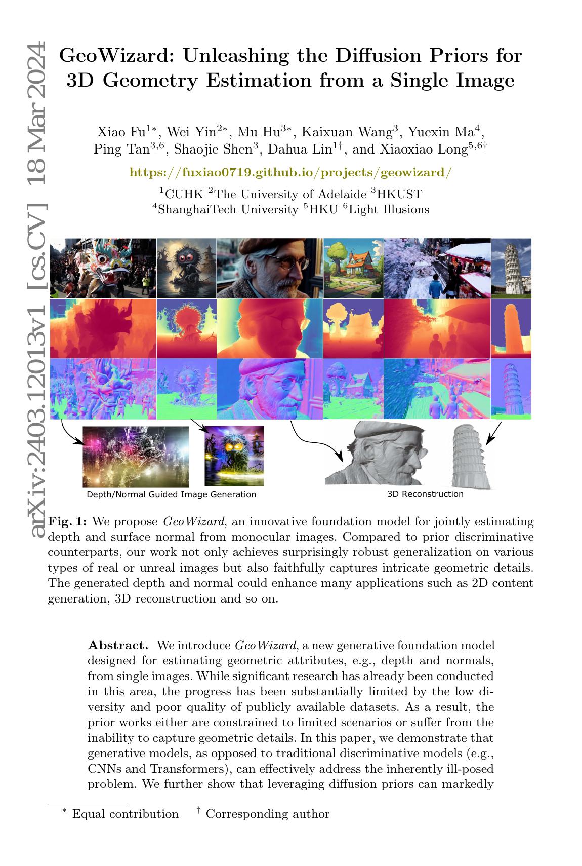 GeoWizard: Unleashing the Diffusion Priors for 3D Geometry Estimation ...