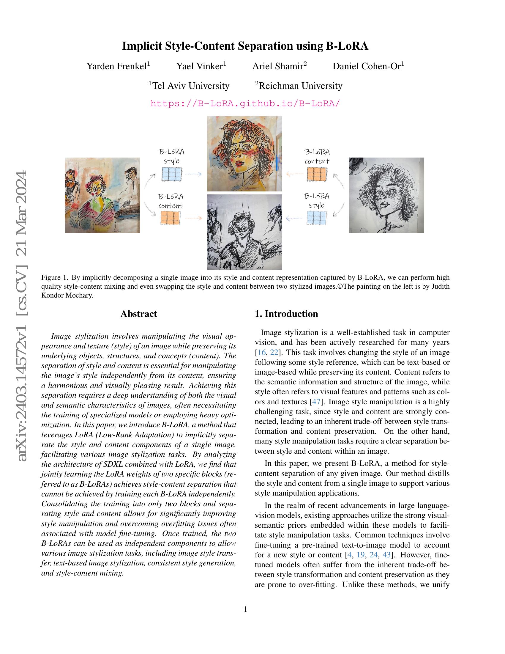 Implicit Style-Content Separation using B-LoRA - 智源社区论文