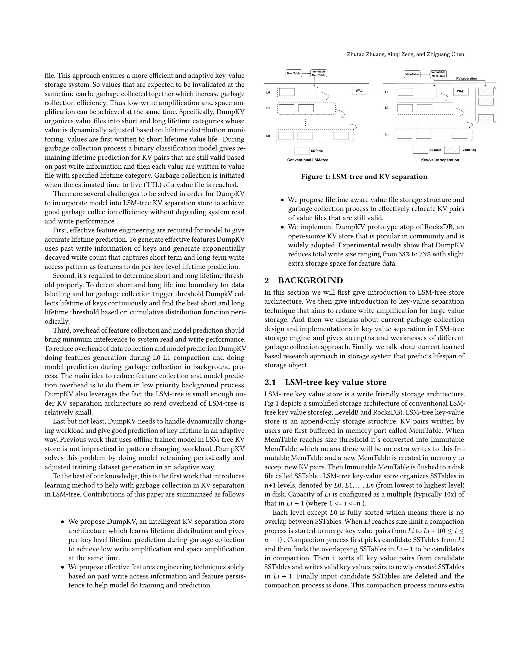 DumpKV: Learning based lifetime aware garbage collection for key value separation in LSM-tree ...