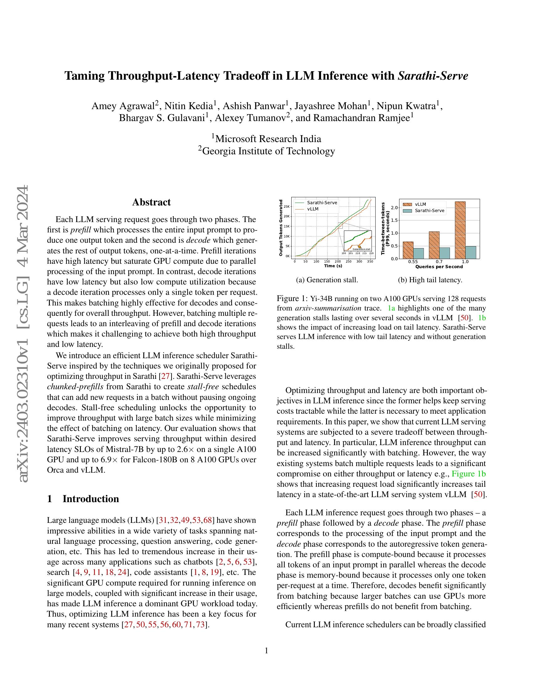 Taming Throughput-Latency Tradeoff in LLM Inference with Sarathi-Serve - 智源社区论文