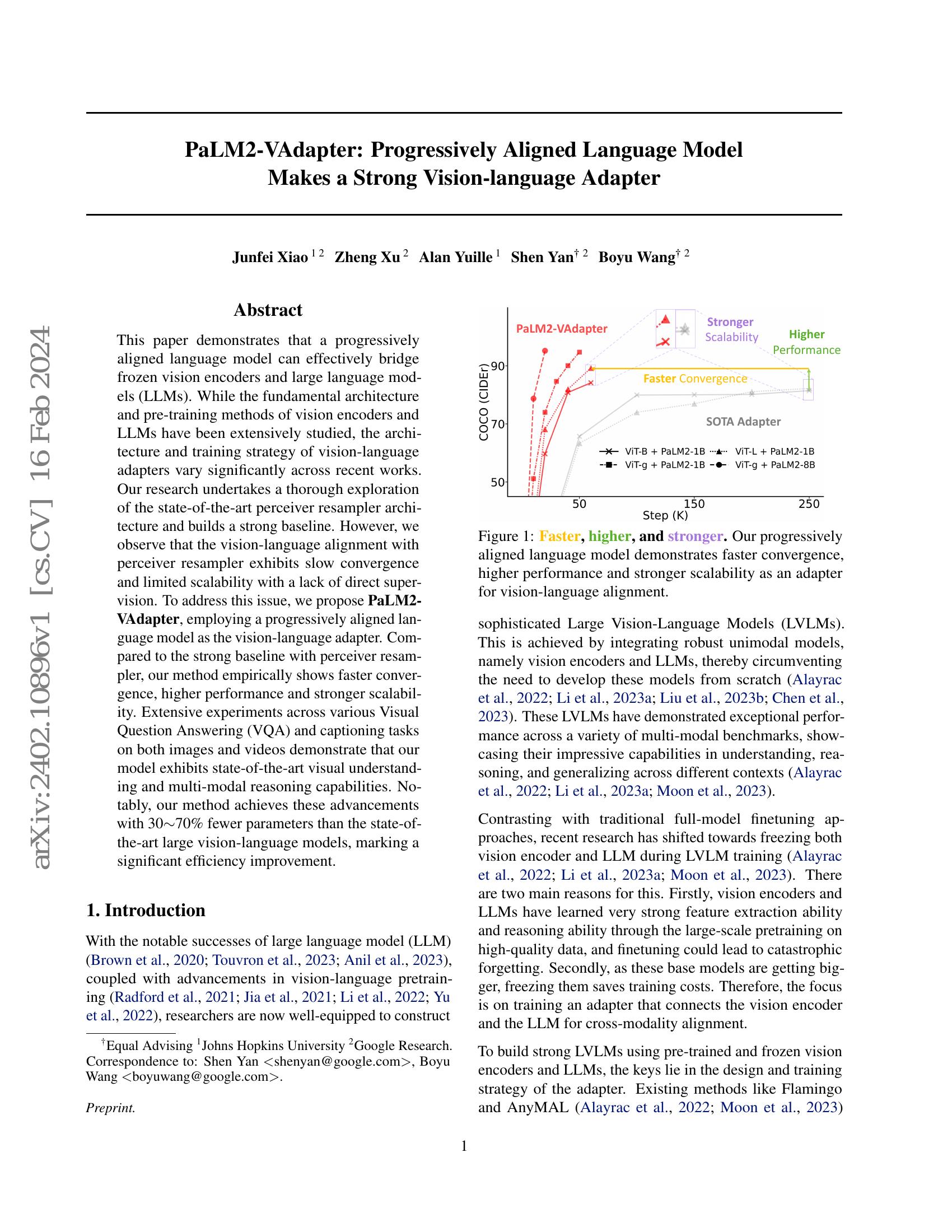PaLM2-VAdapter: Progressively Aligned Language Model Makes a Strong ...