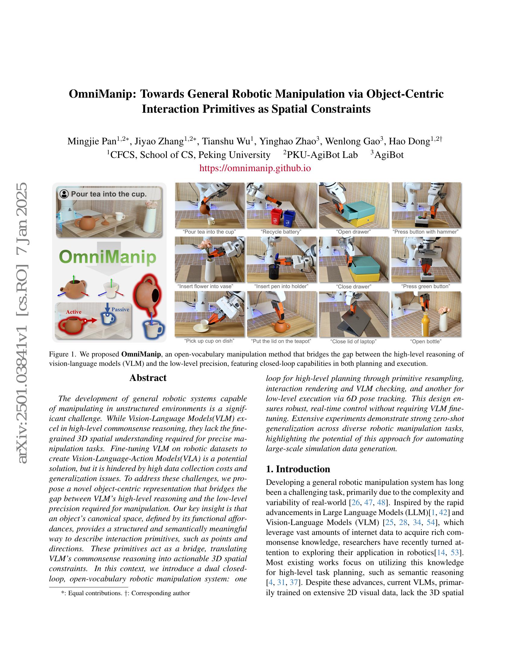 OmniManip: Towards General Robotic Manipulation via Object-Centric Interaction Primitives as ...