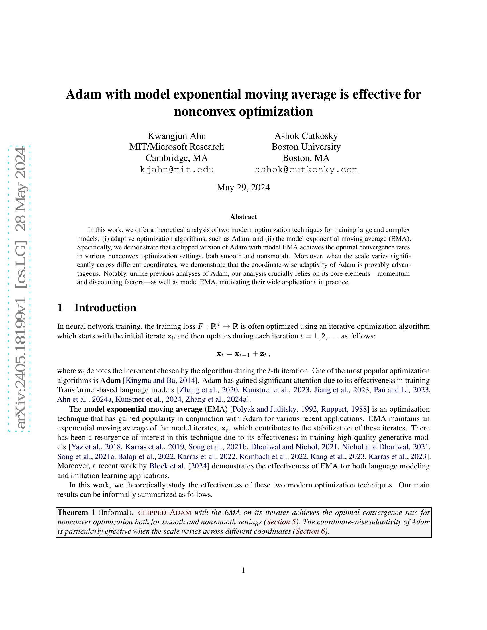 Adam with model exponential moving average is effective for nonconvex optimization - 智源社区论文