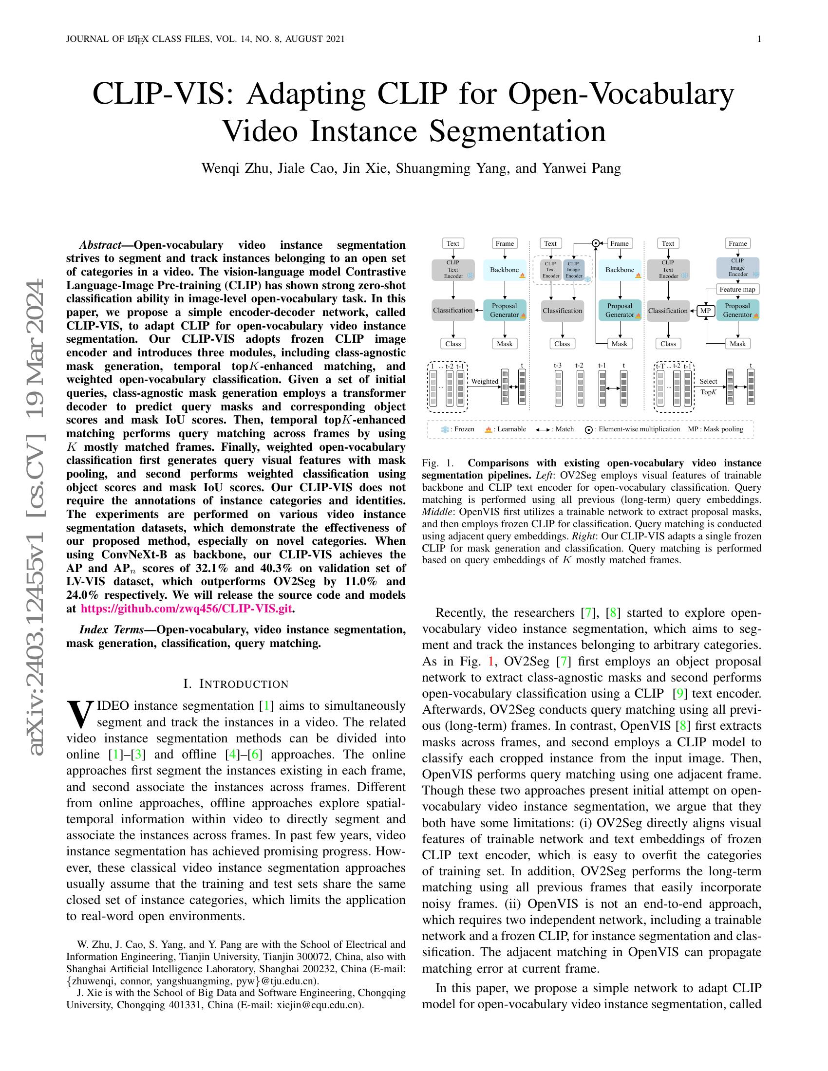 CLIP-VIS: Adapting CLIP for Open-Vocabulary Video Instance Segmentation ...