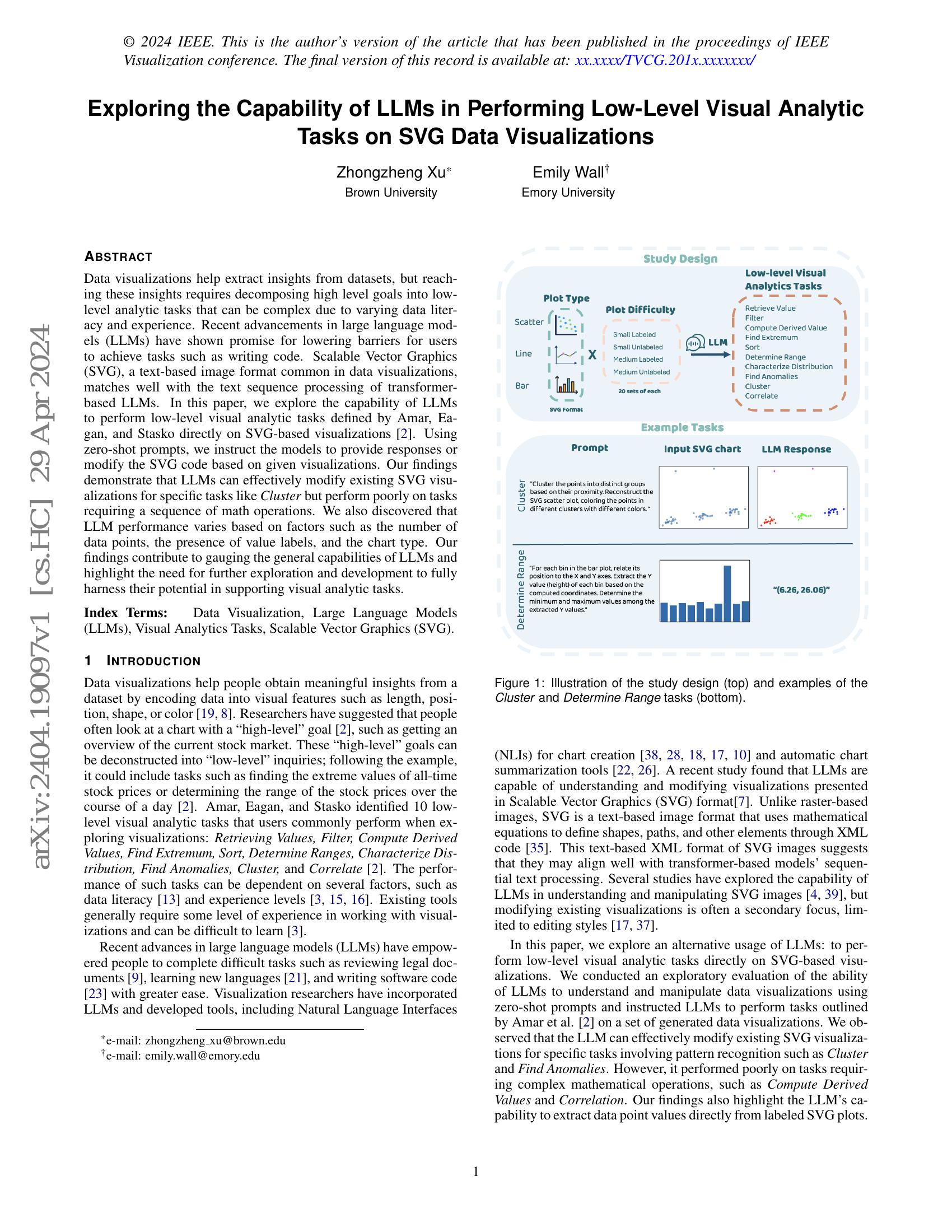 Exploring the Capability of LLMs in Performing Low-Level Visual Analytic Tasks on SVG Data ...