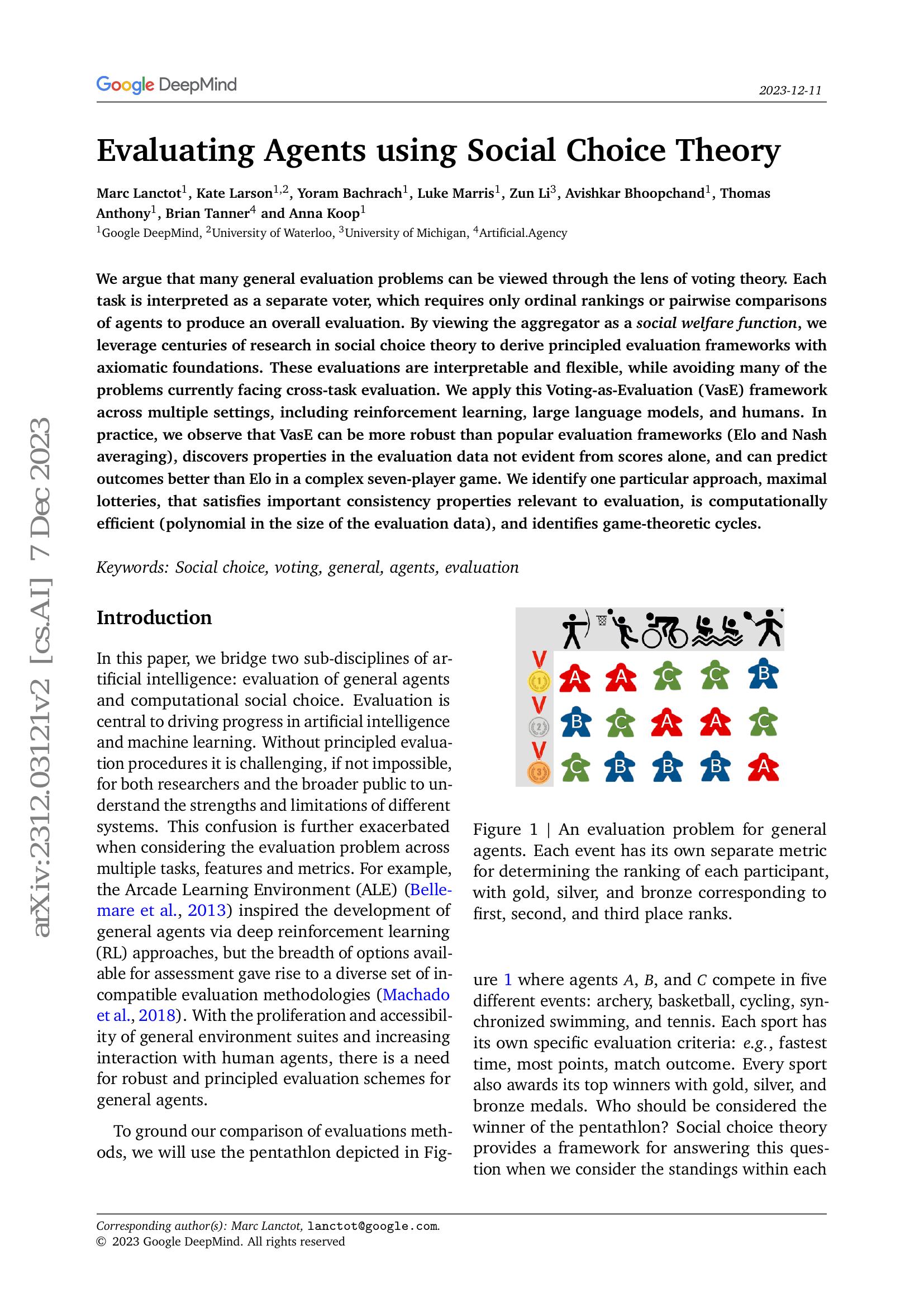 Evaluating Agents using Social Choice Theory - 智源社区论文